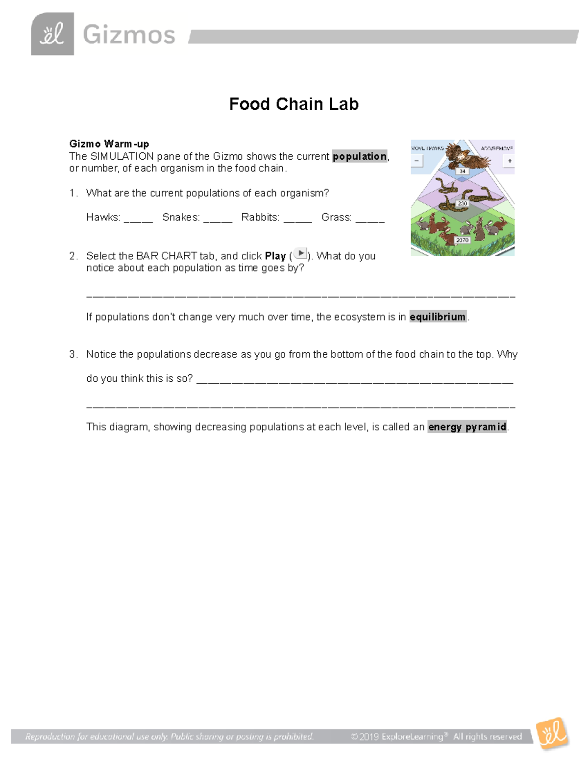 Food Chain Lab - 2019 Food Chain Lab Gizmo Warm-up The SIMULATION pane ...