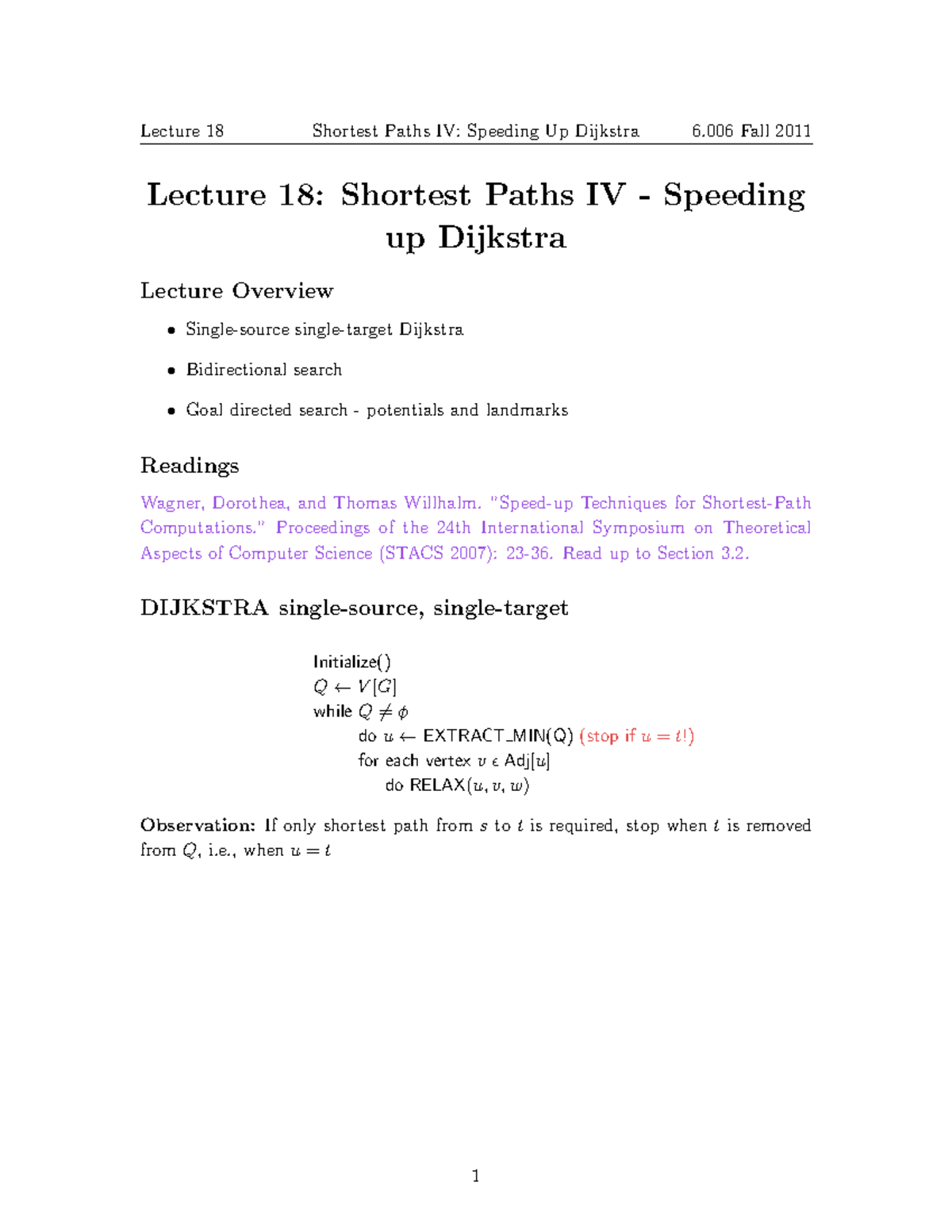 Lecture 18 Shortest Paths IV Speeding up Dijkstra - Lecture 18 ...