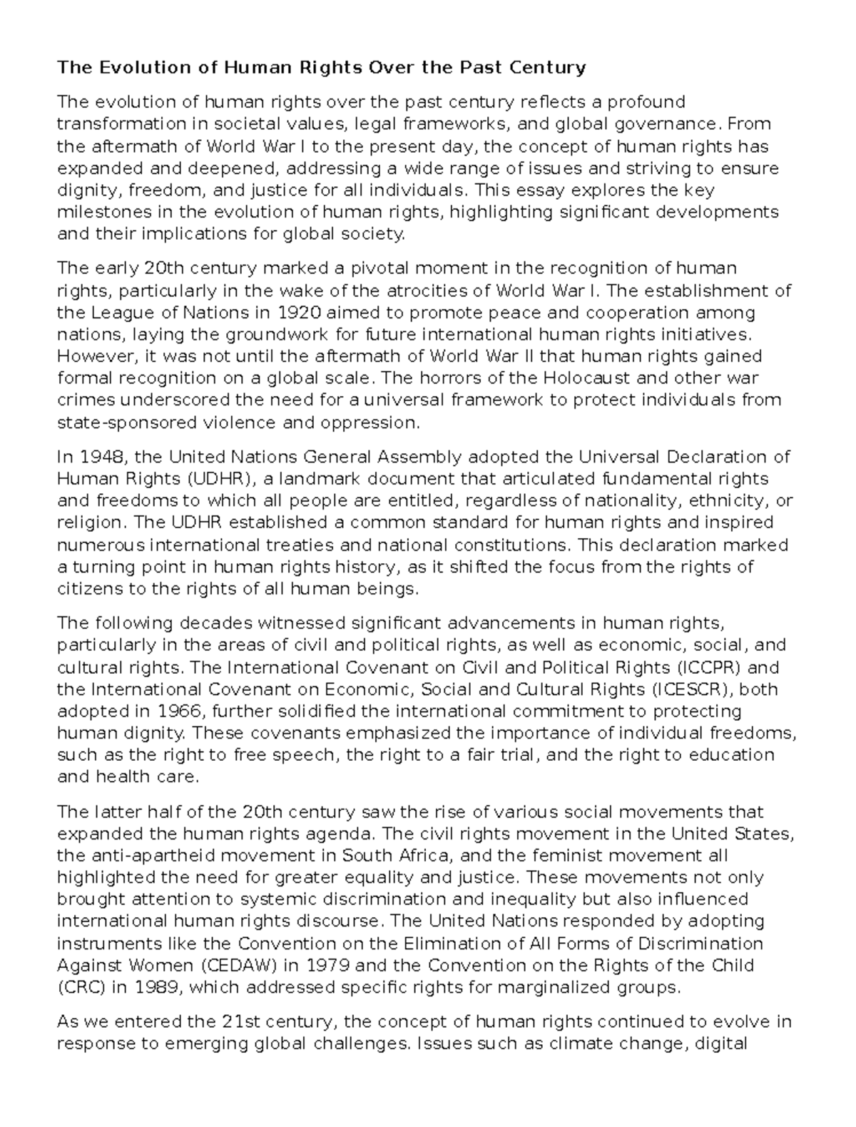 The Evolution of Human Rights Over the Past Century - From the ...