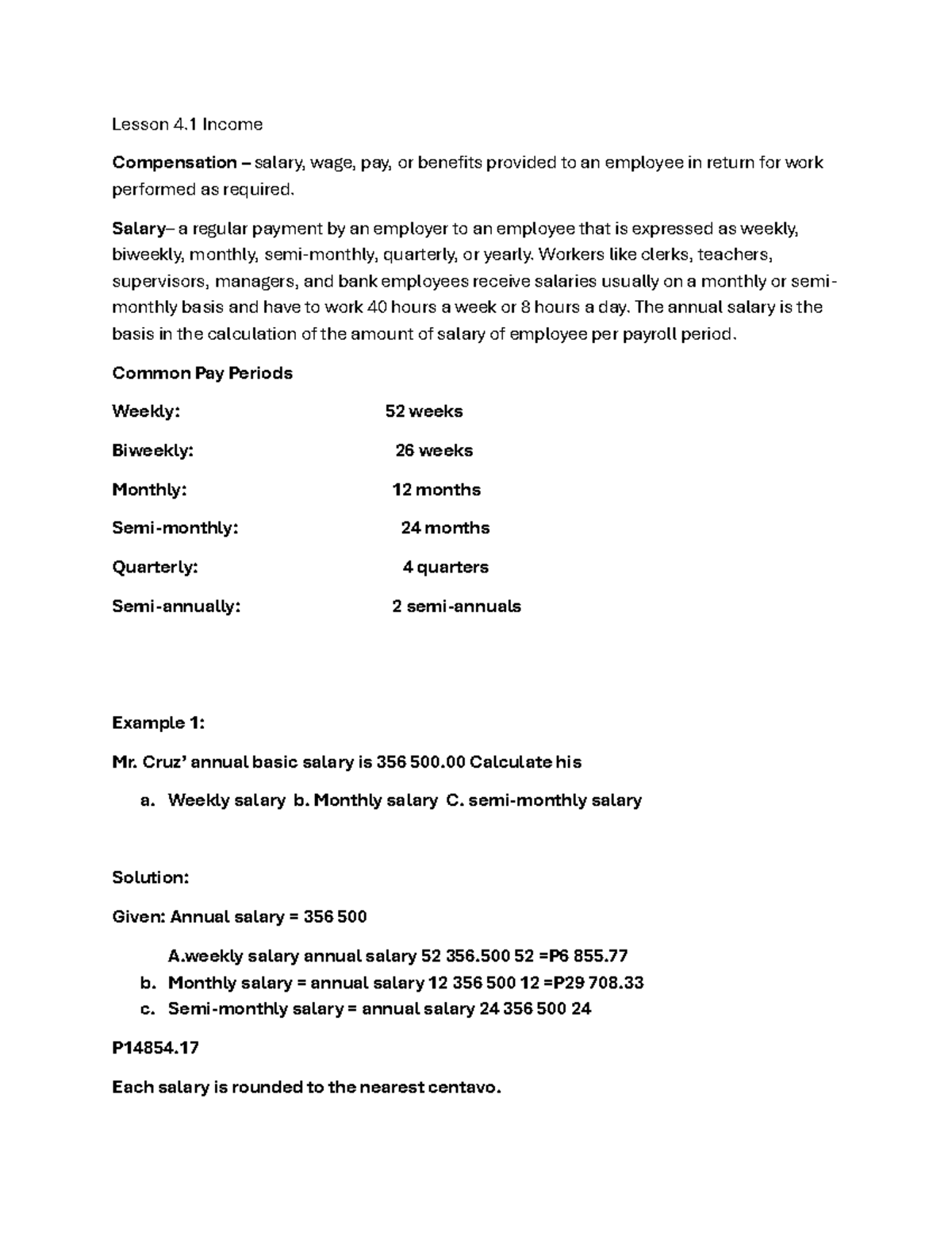 Business math - Lesson 4 Income Compensation – salary, wage, pay, or ...
