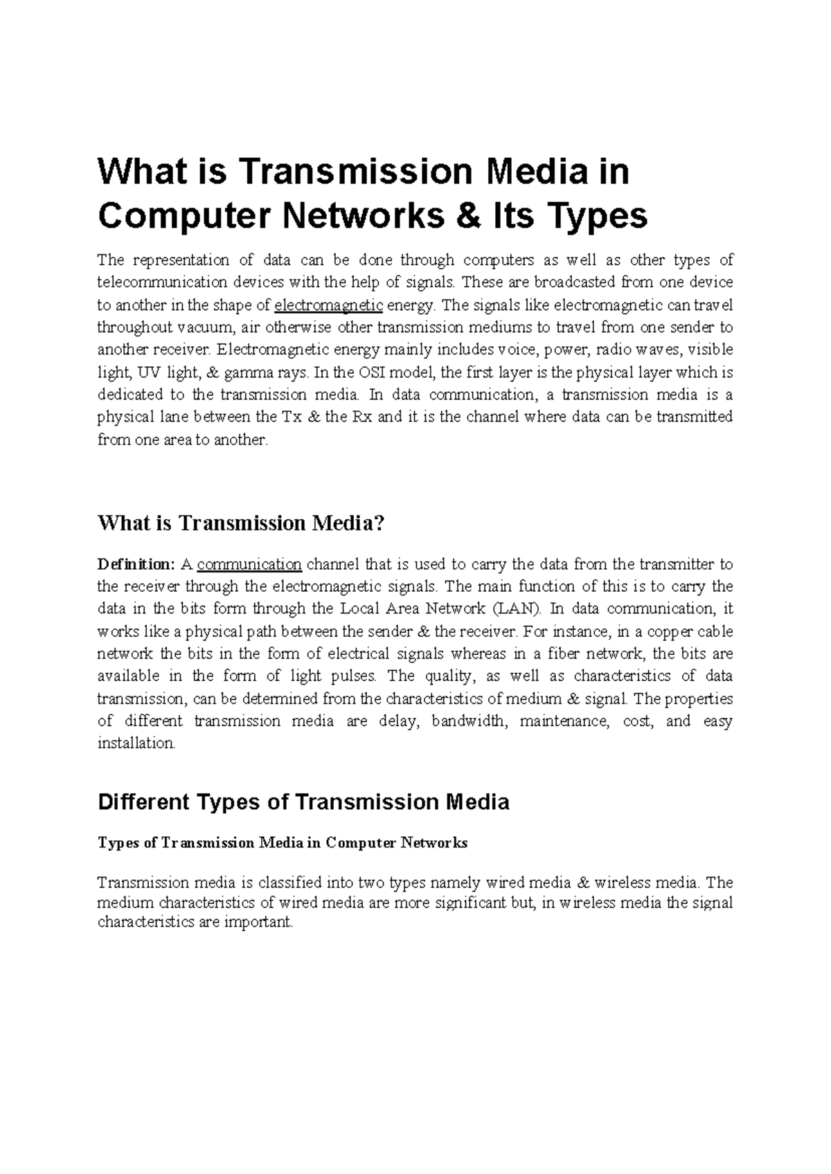 Transmission Mediums CN - What is Transmission Media in Computer ...