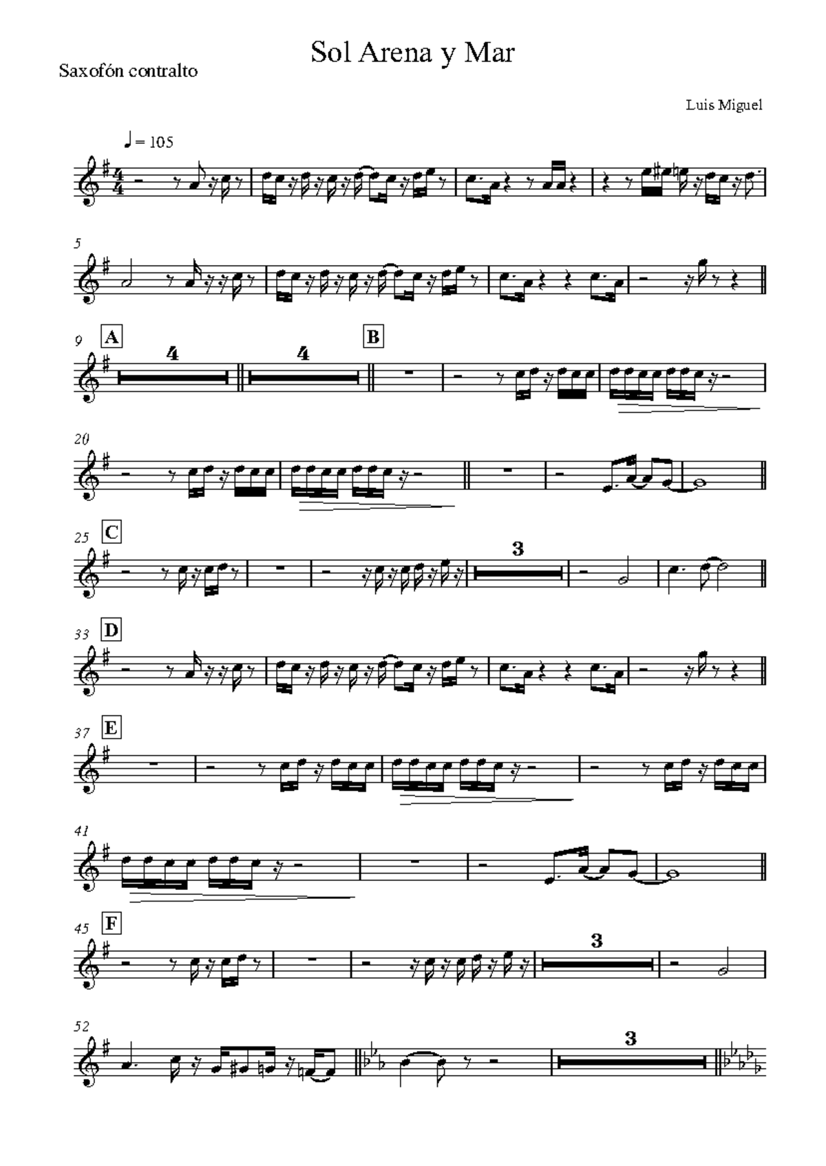 Solarenaymar - sol arena y mar partitura - Saxofón contralto q = 105 5 ...
