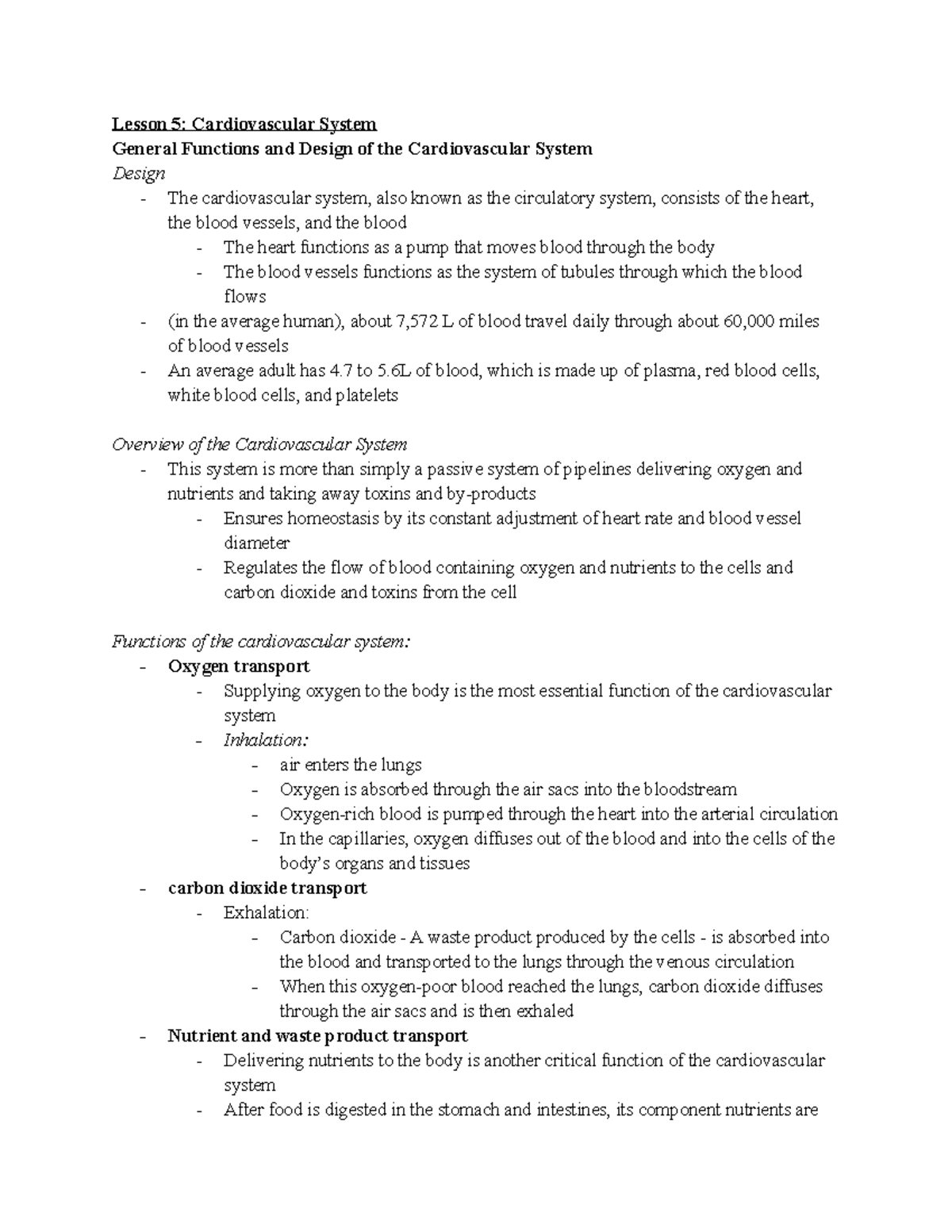 EXCI 202 The Body Human Form and Function Notes - EXCI 202 - Concordia ...