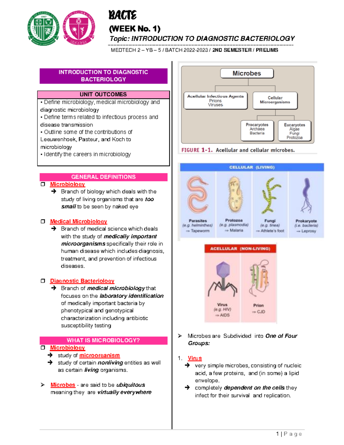 BACT211 LEC(PMF) - Lec - BACTE (WEEK No. 1 ) Topic: INTRODUCTION TO DIAGNOSTIC BACTERIOLOGY ...
