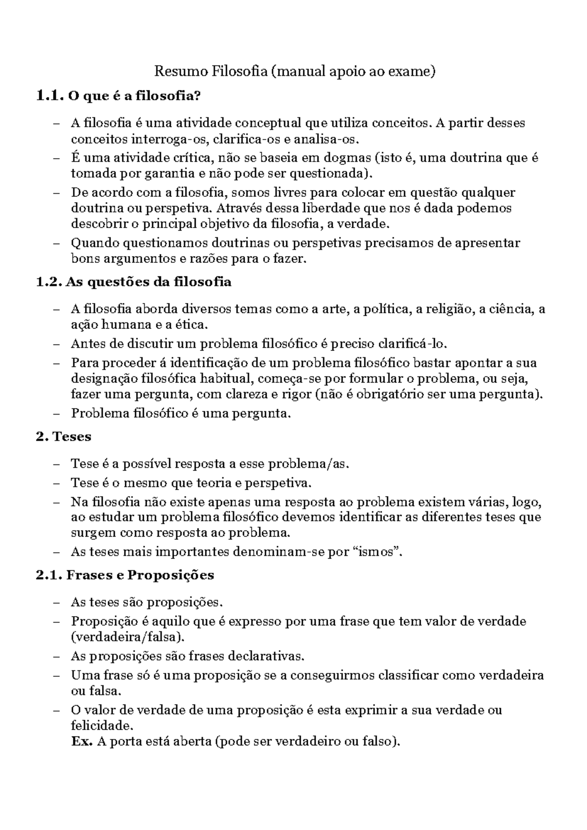 Resumo global de filosofia - Resumo Filosofia (manual apoio ao exame) 1 ...