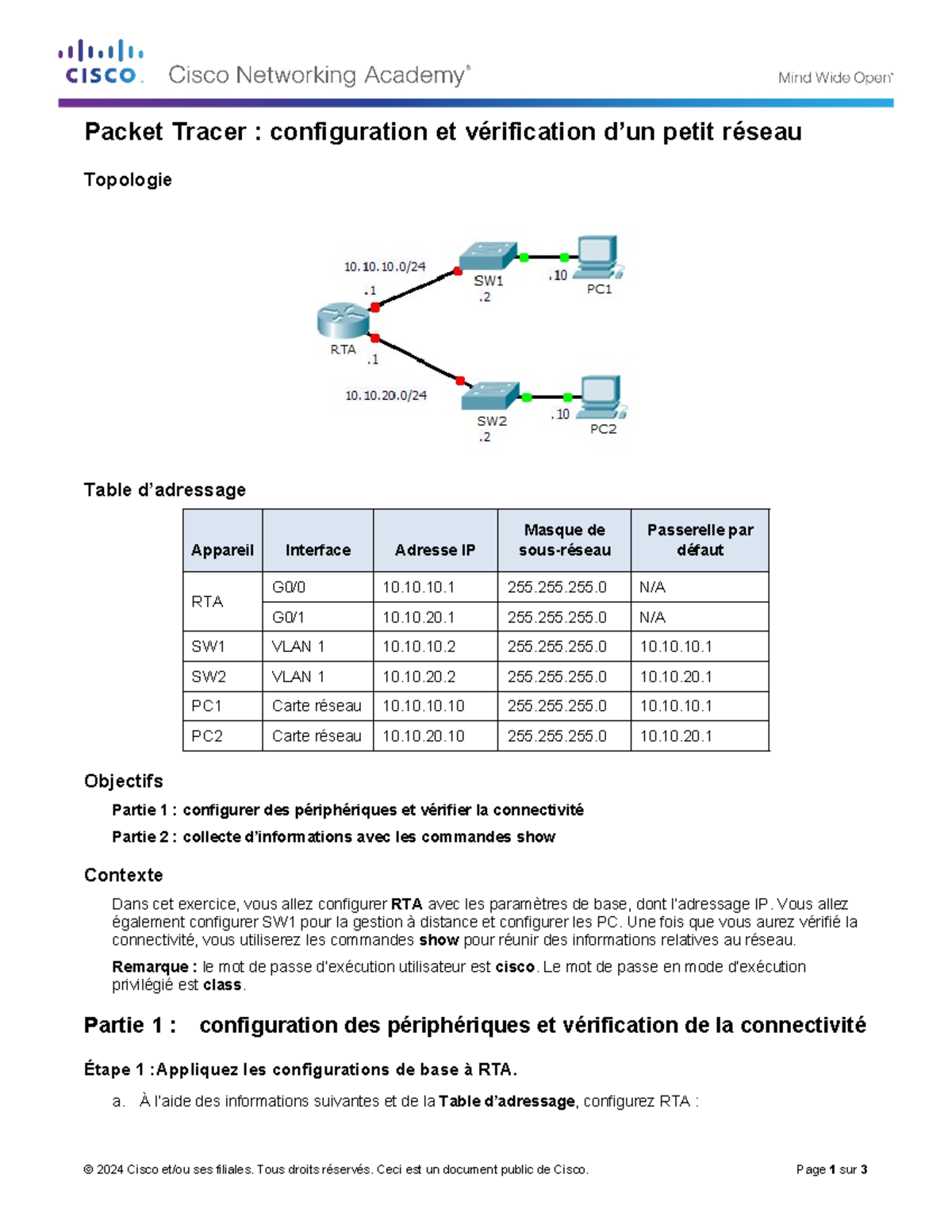 1.1.4.5 Packet Tracer - Configuring and Verifying a Small Network Instructions - Packet Tracer ...