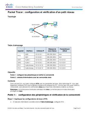 2.5.5 Packet Tracer - Configure Initial Switch Settings - Packet Tracer - Configuration des ...