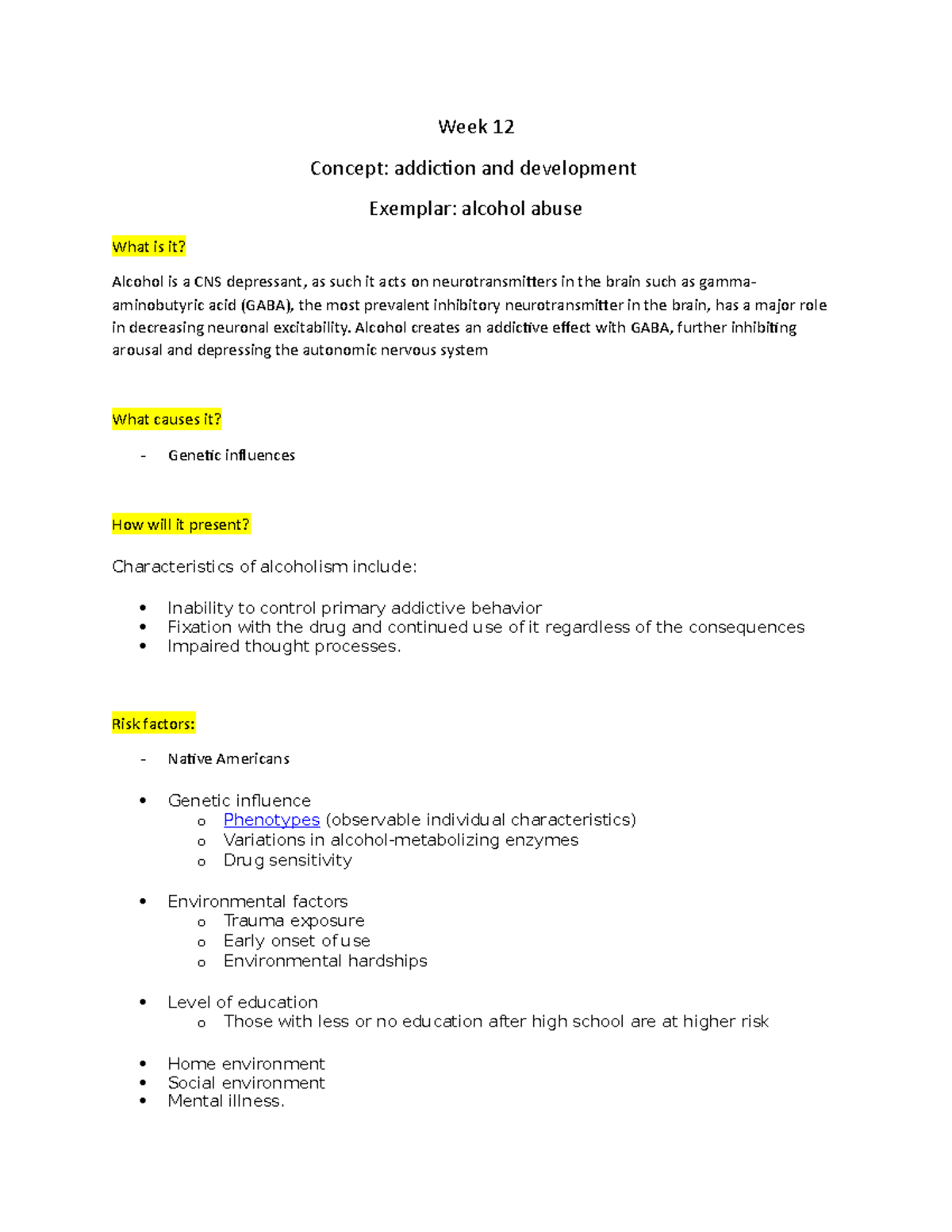 Week 12 Concepts alcohol abuse - Week 12 Concept: addiction and ...