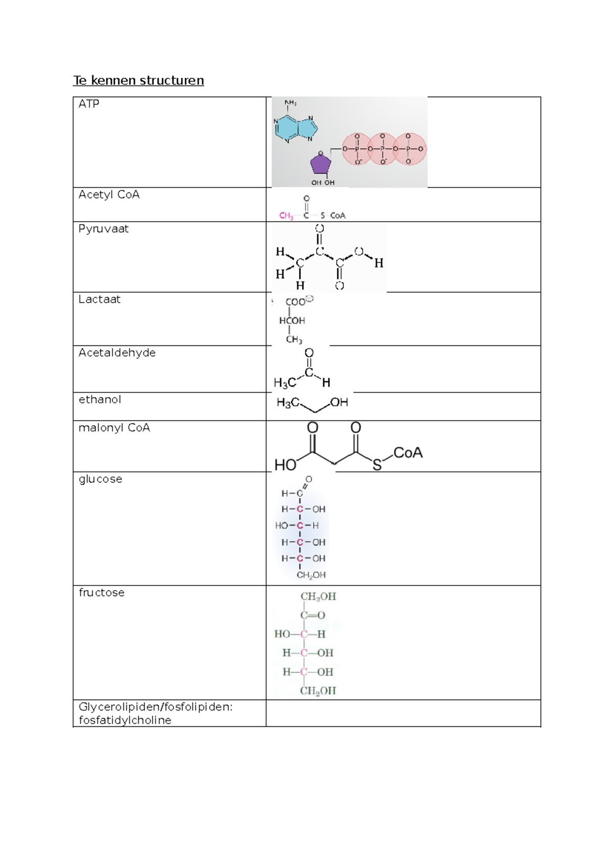 Te kennen structuren examen - Biomoleculen II - Te kennen structuren ...