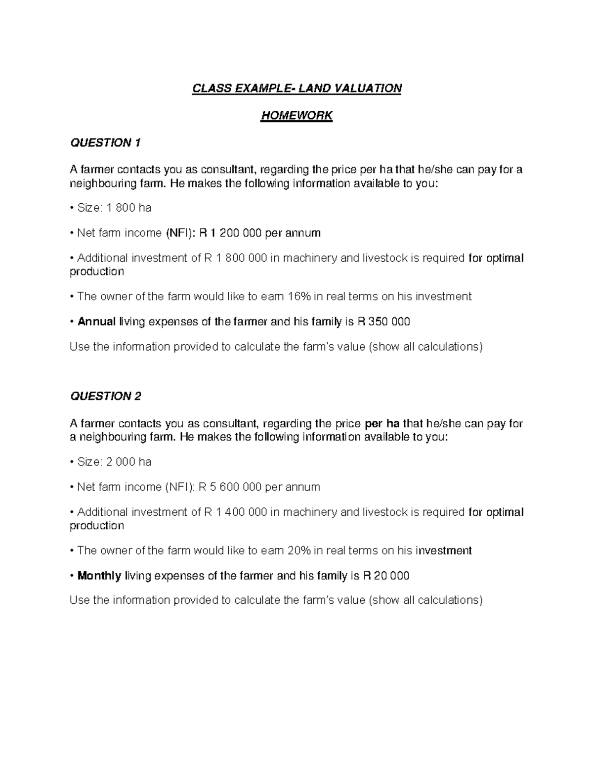 Class Example HOME WORK 2023 LAND Valuation - CLASS EXAMPLE- LAND ...