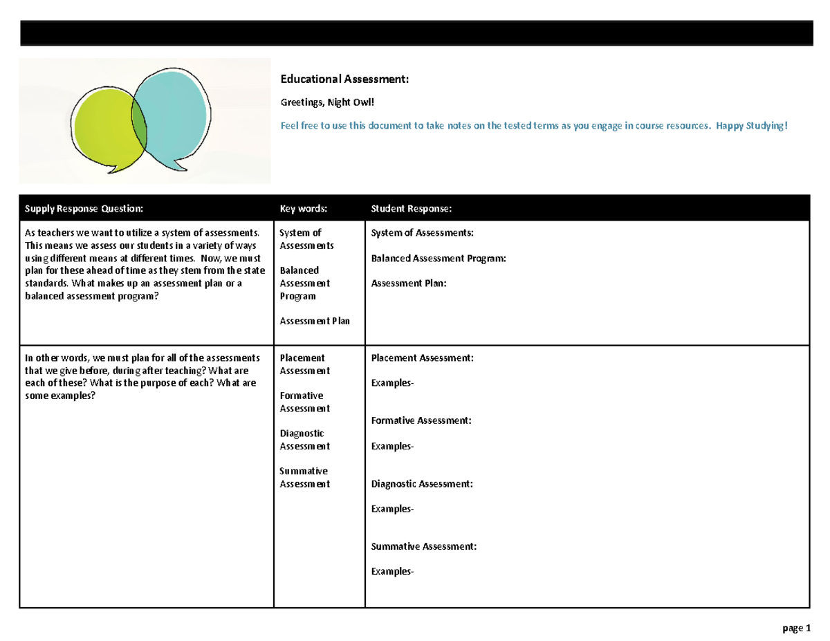Copy of Educational Assessment Course Notes - Educational Assessment ...