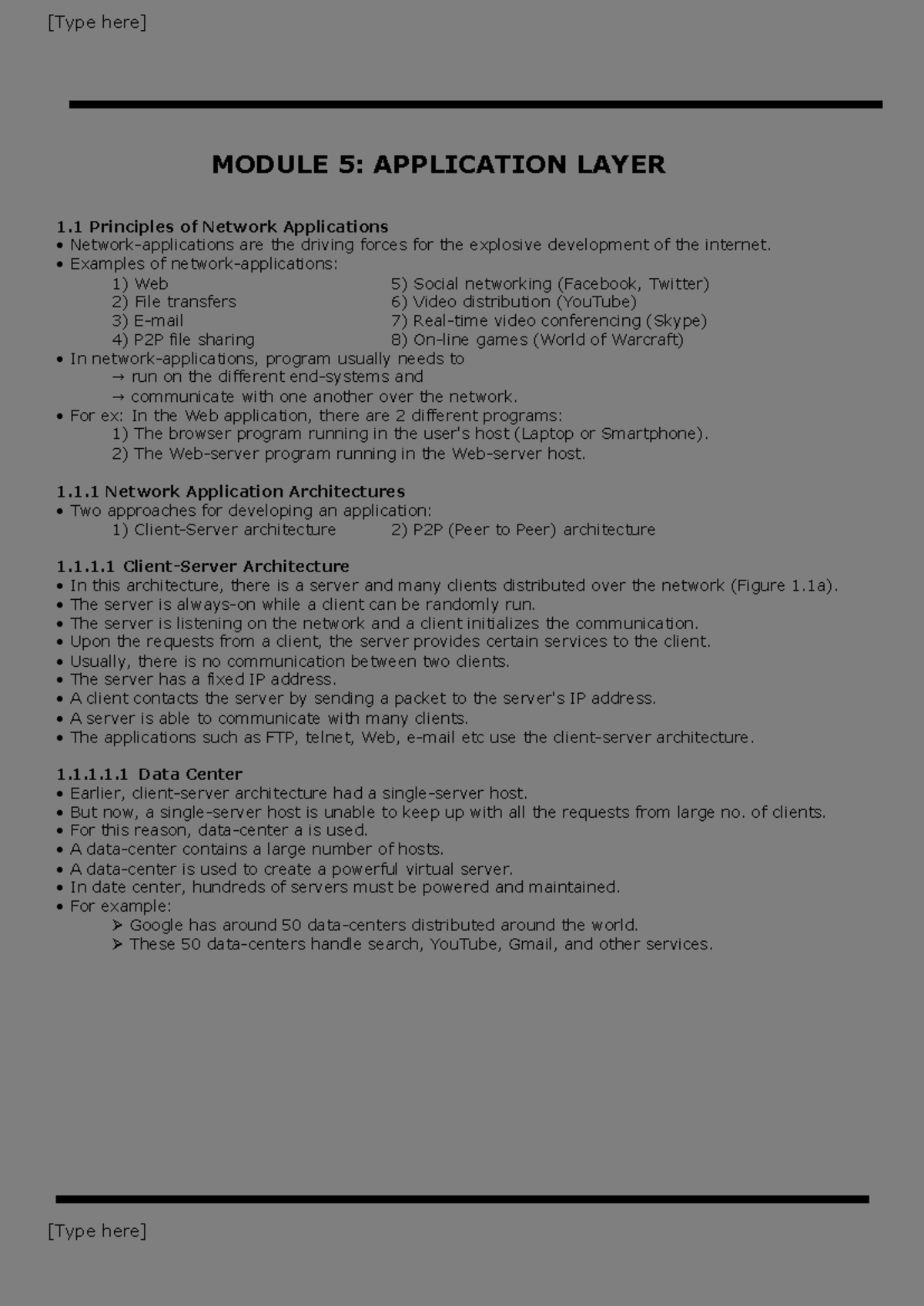 Unit5-Application Layer - [Type here] MODULE 5 : APPLICATION LAYER 1 Principles of Network - Studocu