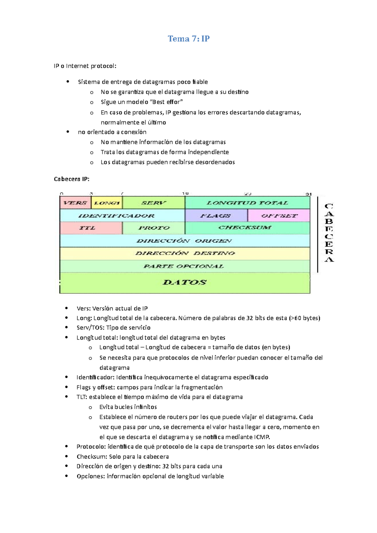 Tema 7 - Apunte resumidos tema 7 - Tema 7: IP IP o Internet protocol: Sistema de entrega de ...