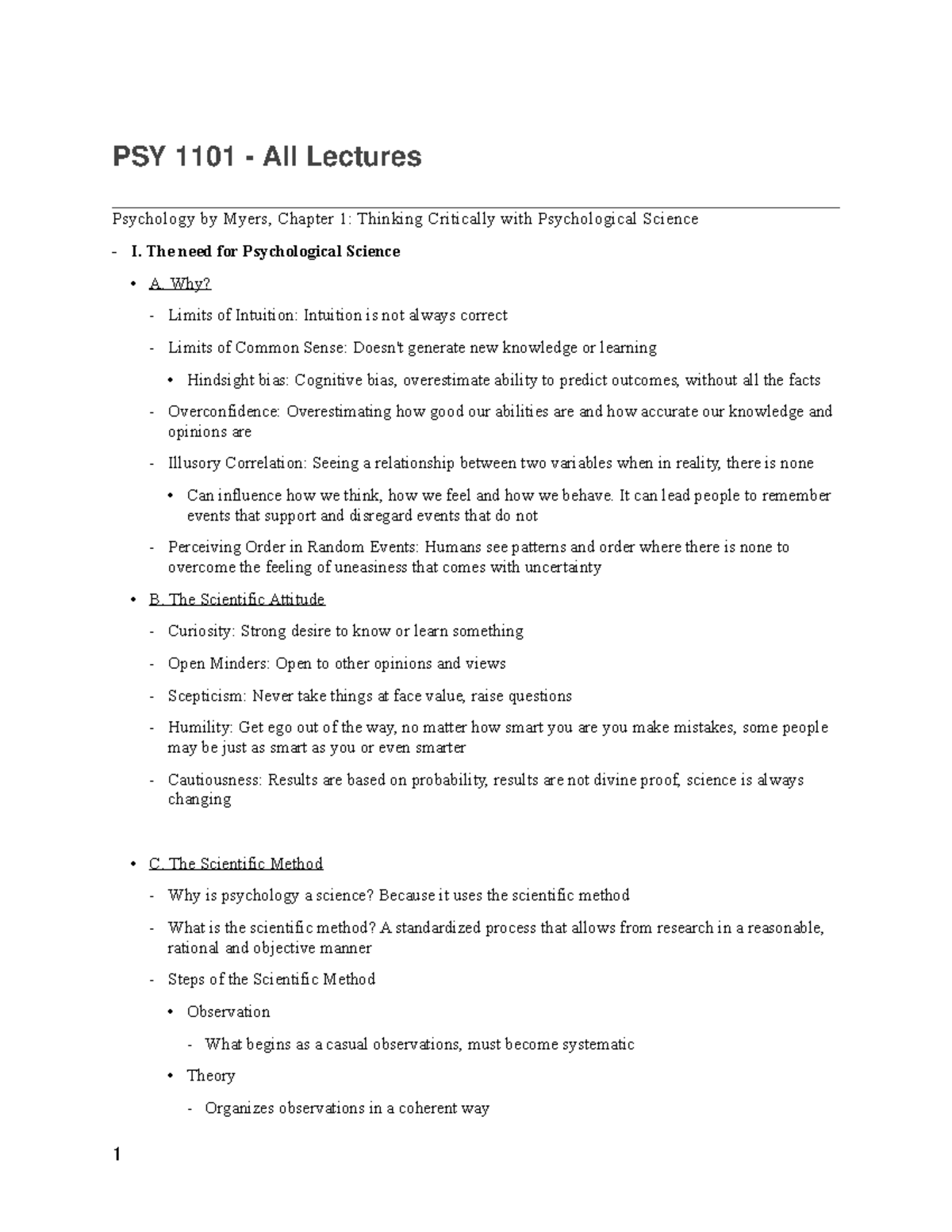 Course notes psych - PSY 1101 - All Lectures Psychology by Myers ...