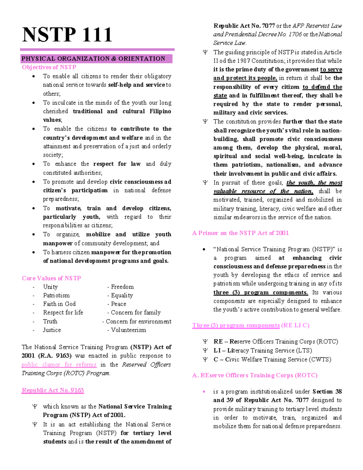 NSTP-1 - reviewer for nstp 1 - NSTP 111 PHYSICAL ORGANIZATION ...