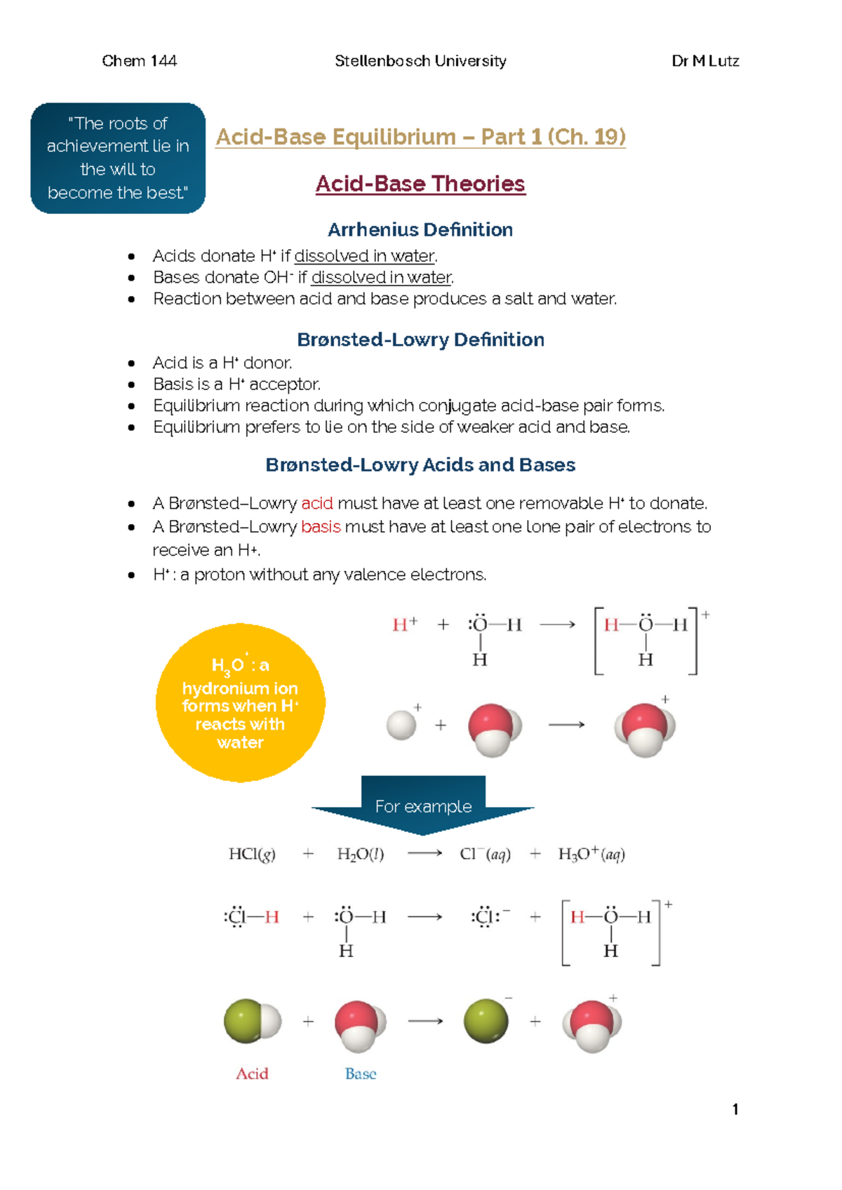 Acid-Base Equilibrium - Part 1 - Acid-Base Equilibrium – Part 1 (Ch. 19 ...