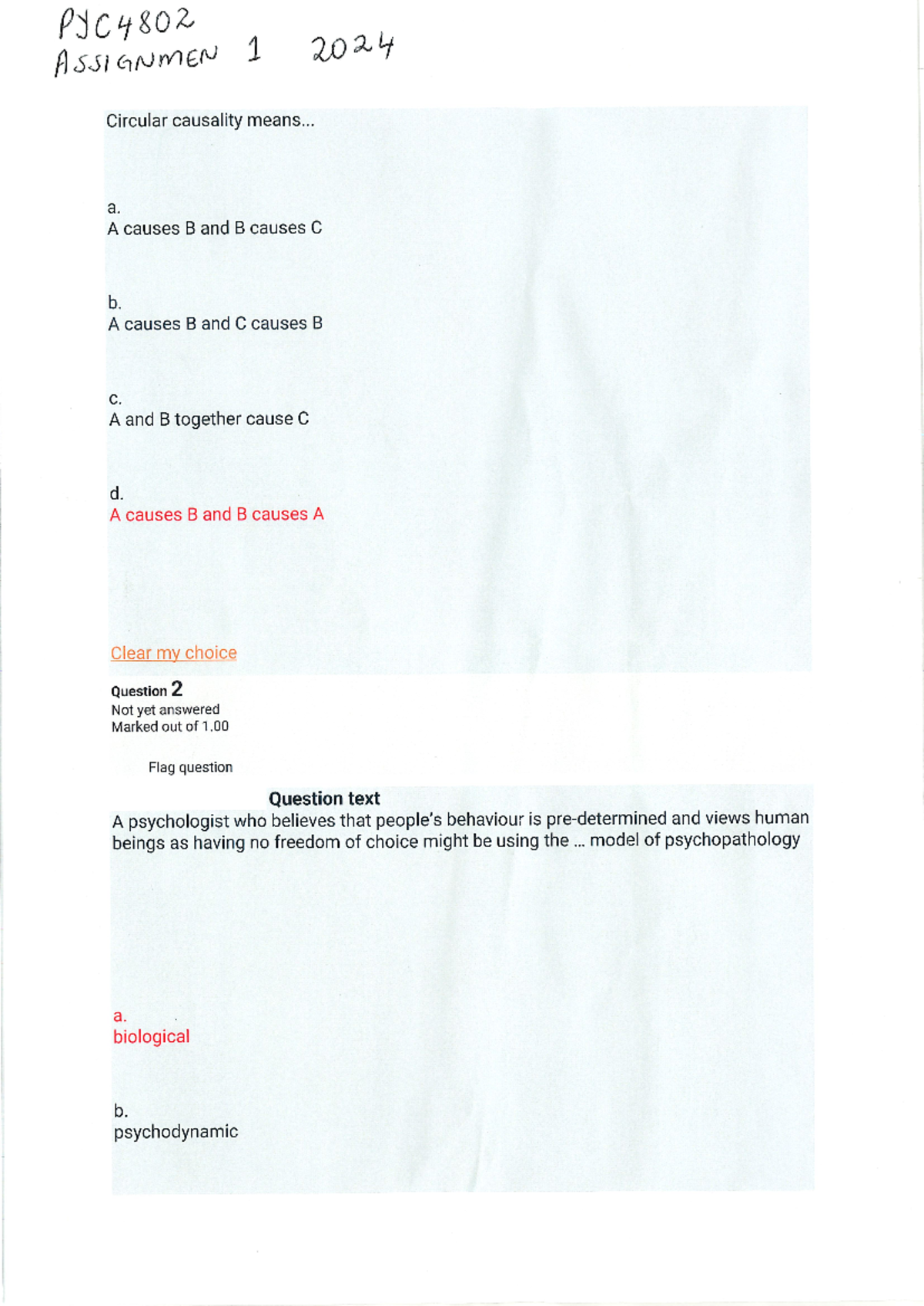 PYC4802 Assignment 1 - 2 are corrected by the circled answer; otherwise, it's 100% - Studocu