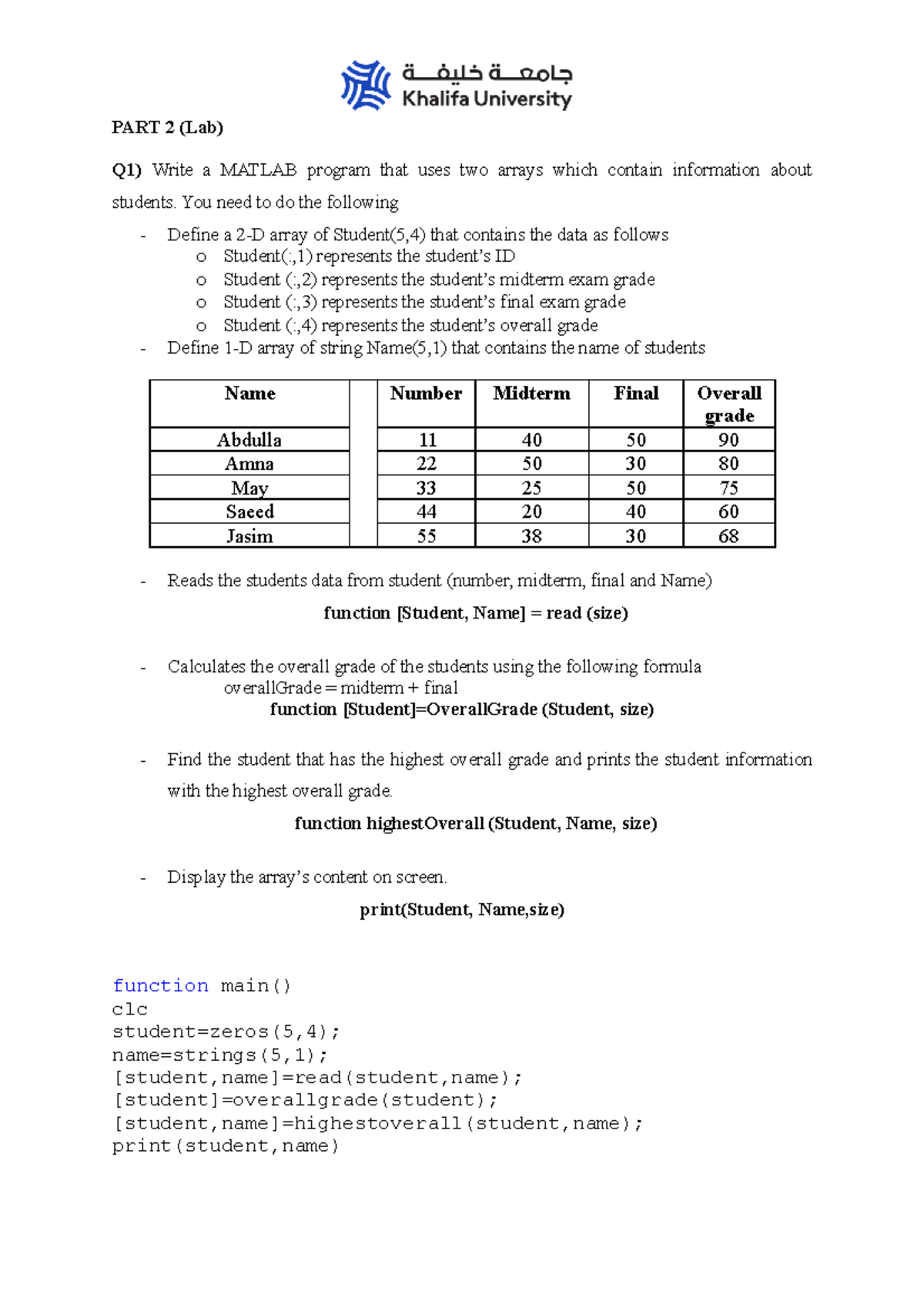 ENGR113 Lab9 B5 Sunday - lab 5 - Matlab - Studocu