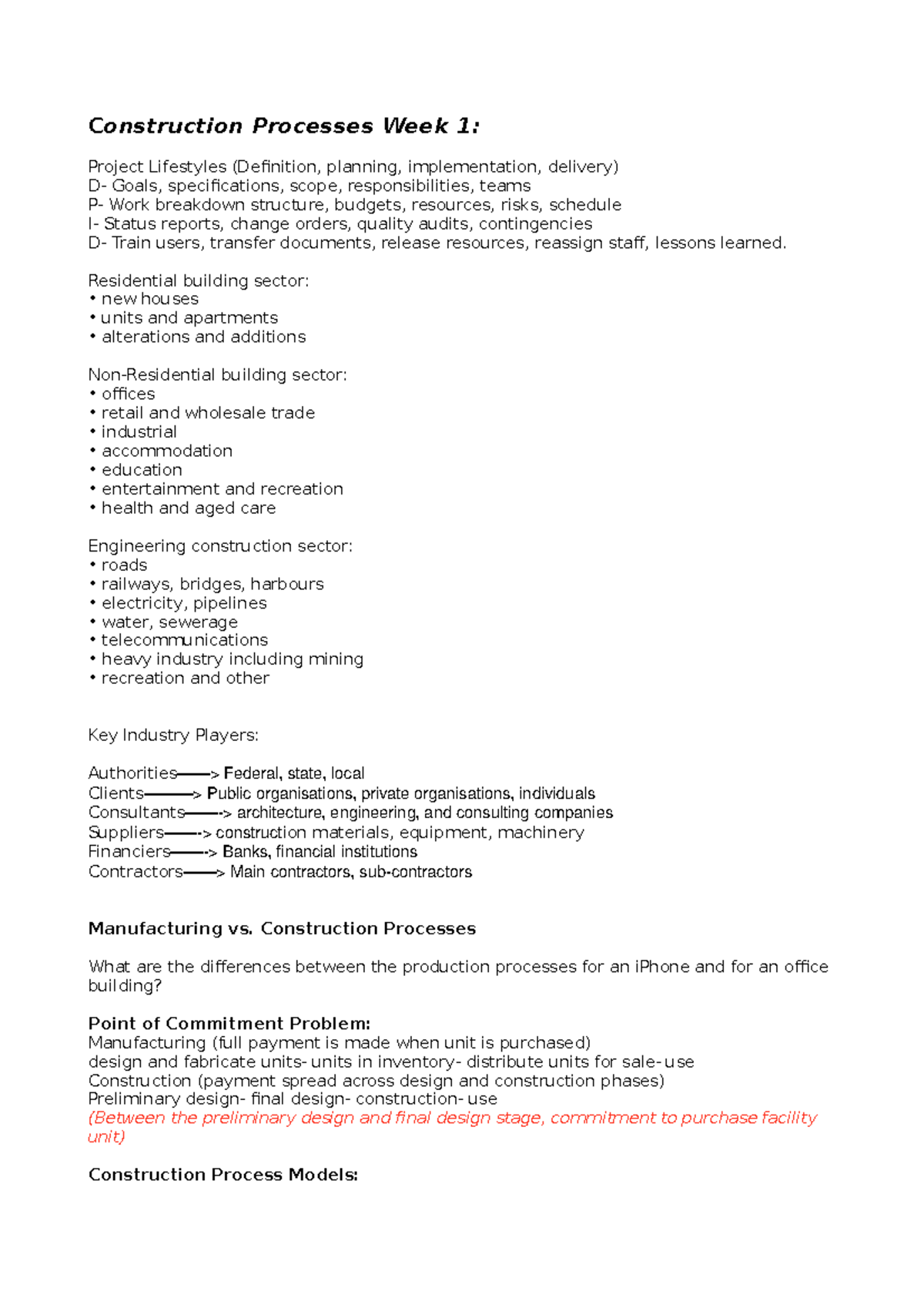Construction Processes Lecture Notes - Construction Processes Week 1 ...