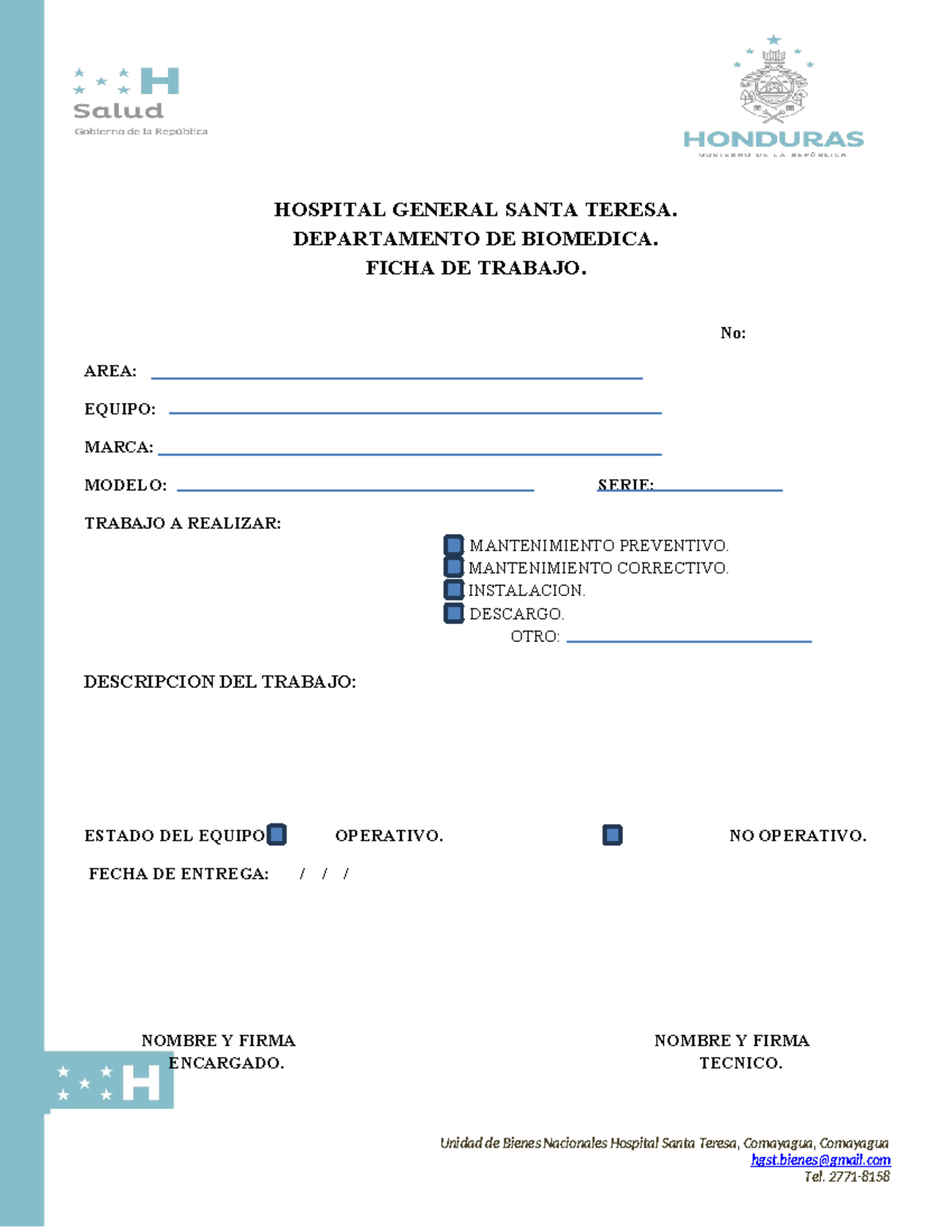 Membrete - menbretede hstg - Unidad de Bienes Nacionales Hospital Santa ...