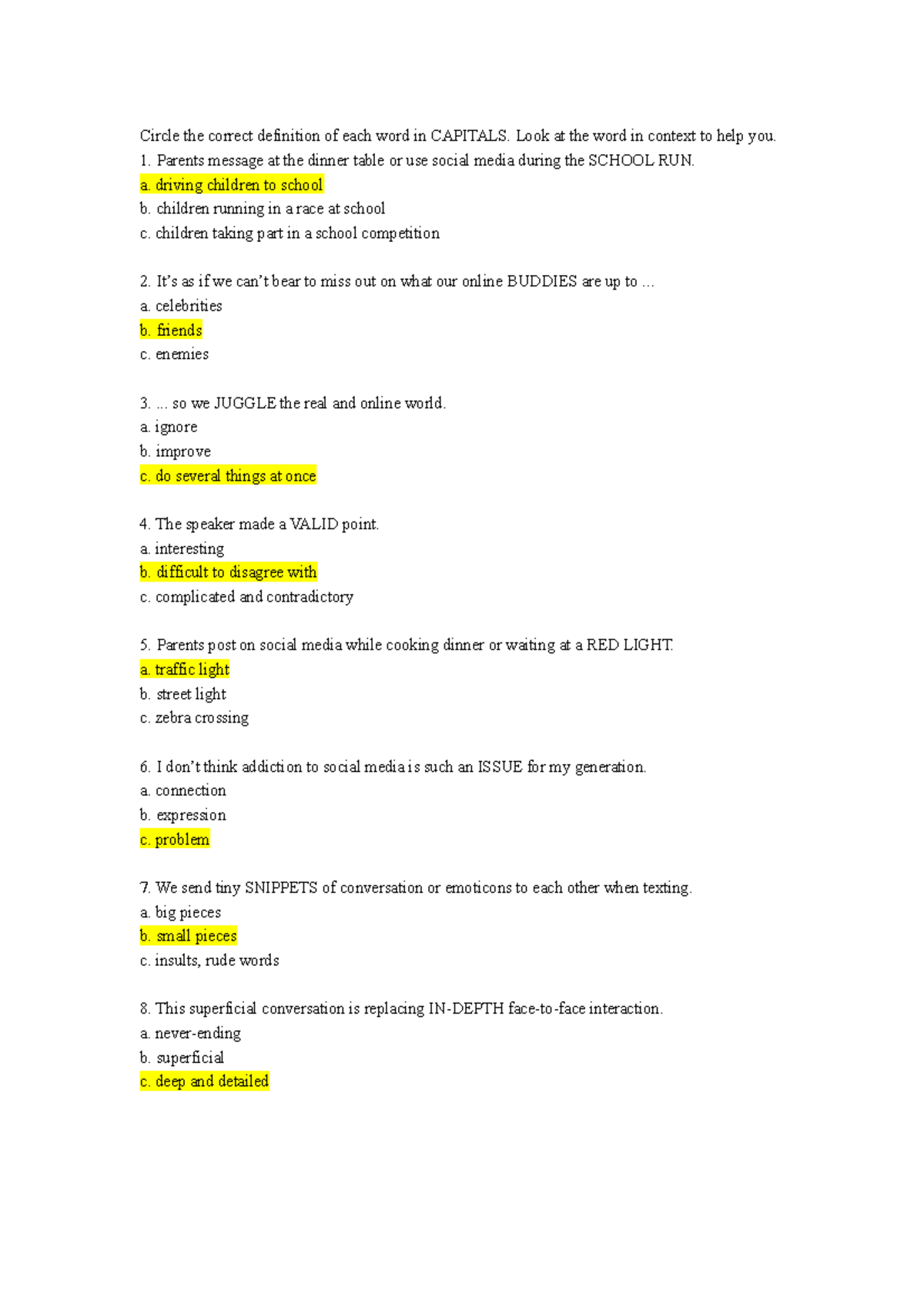 Exercises - 111 - Circle the correct definition of each word in ...