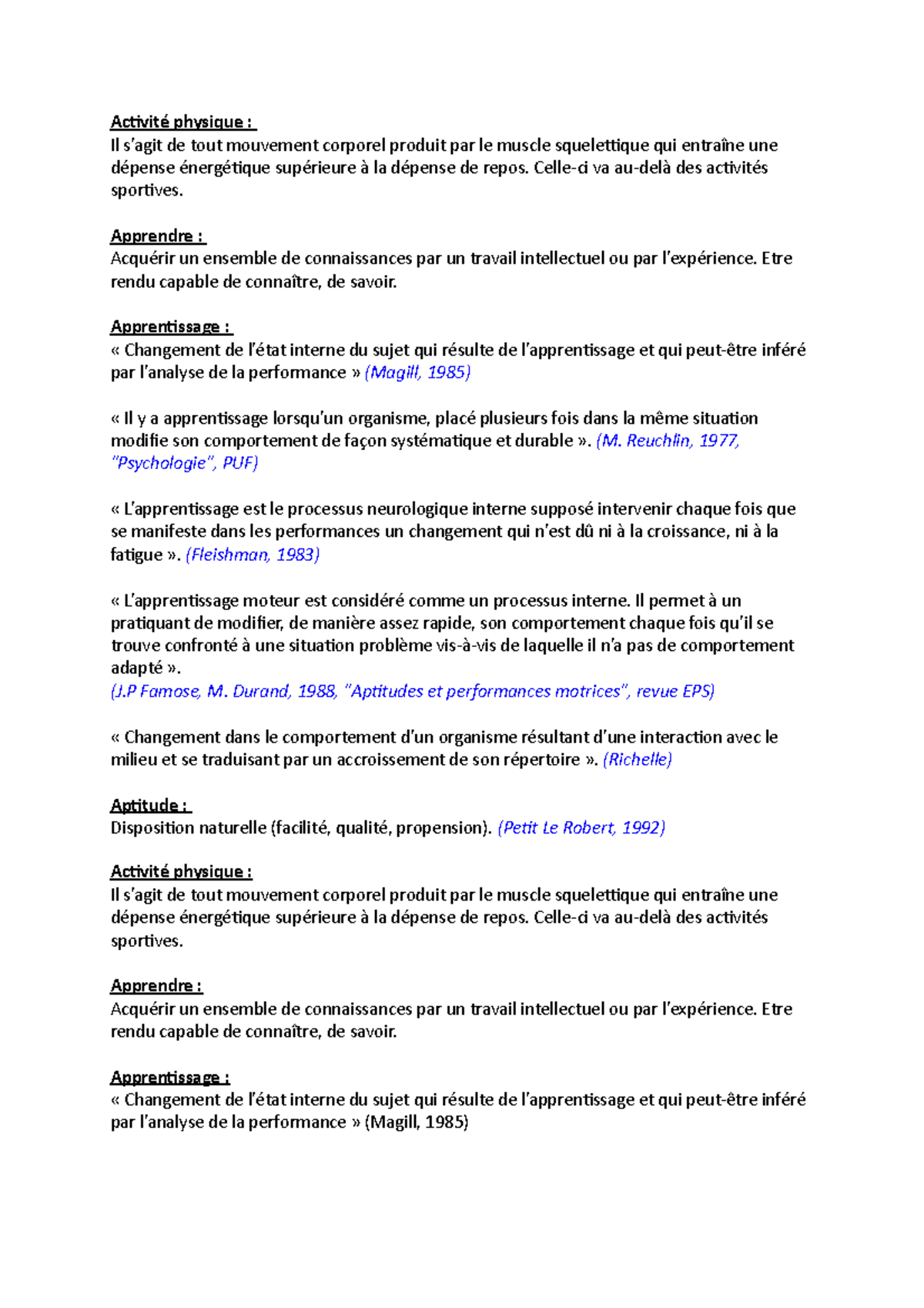 Définition écrit 2 - Capeps - Activité physique : Il s’agit de tout ...