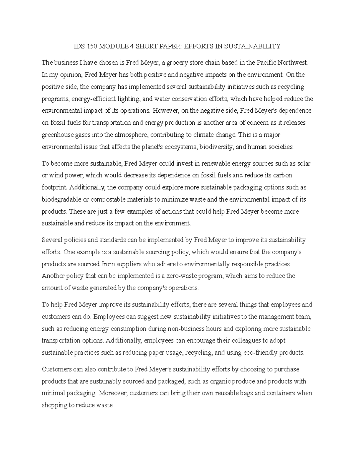 Ids 150 Module 4 Short Paper Ids 150 Module 4 Short Paper Efforts In Sustainability The