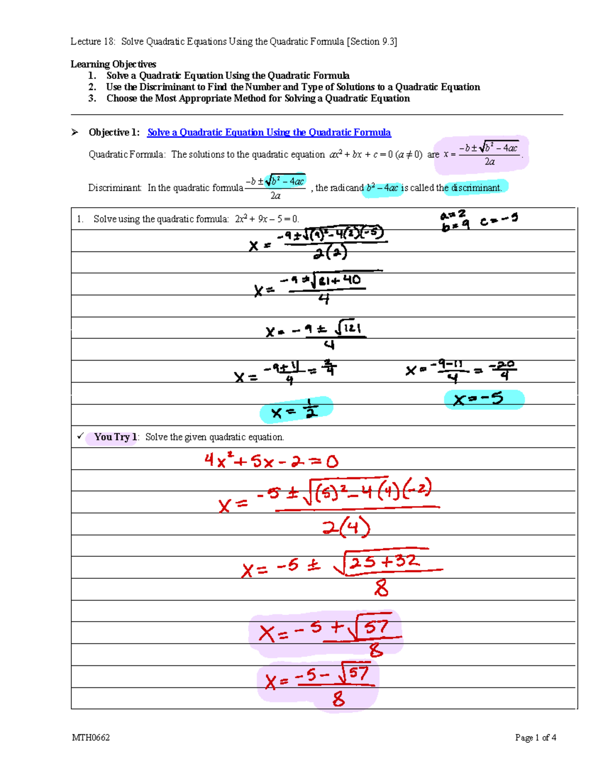 Lecture 18-3 1 21 - full - Lecture 18: Solve Quadratic Equations Using ...