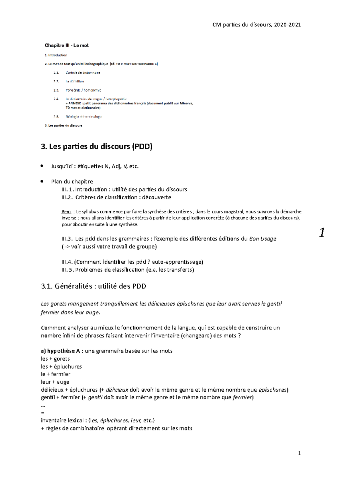 Exemplier parties du discours 2020-2021 - 3. Les parties du discours ...