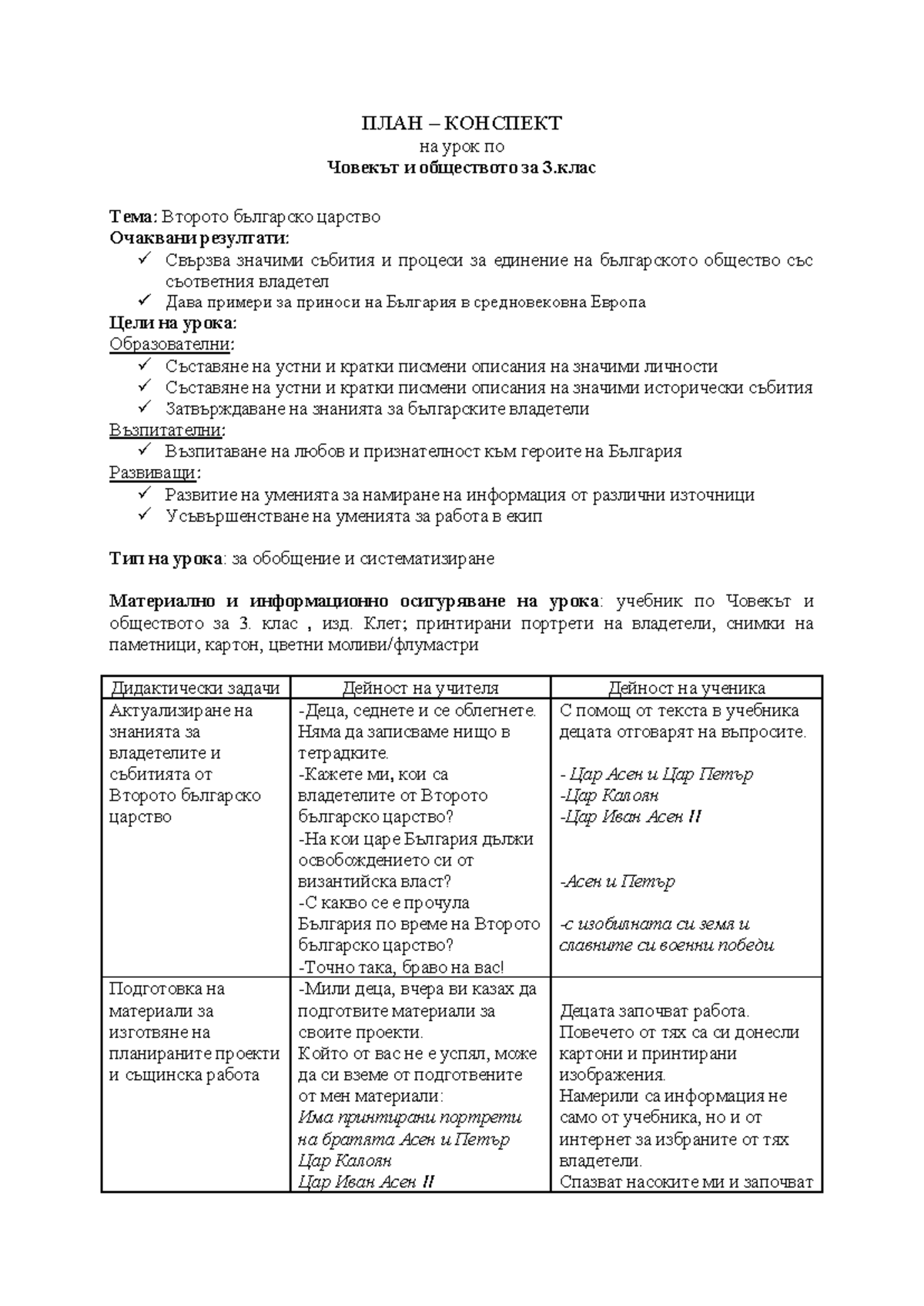Чo План конспект човекът и обществото ПЛАН КОНСПЕКТ на урок по