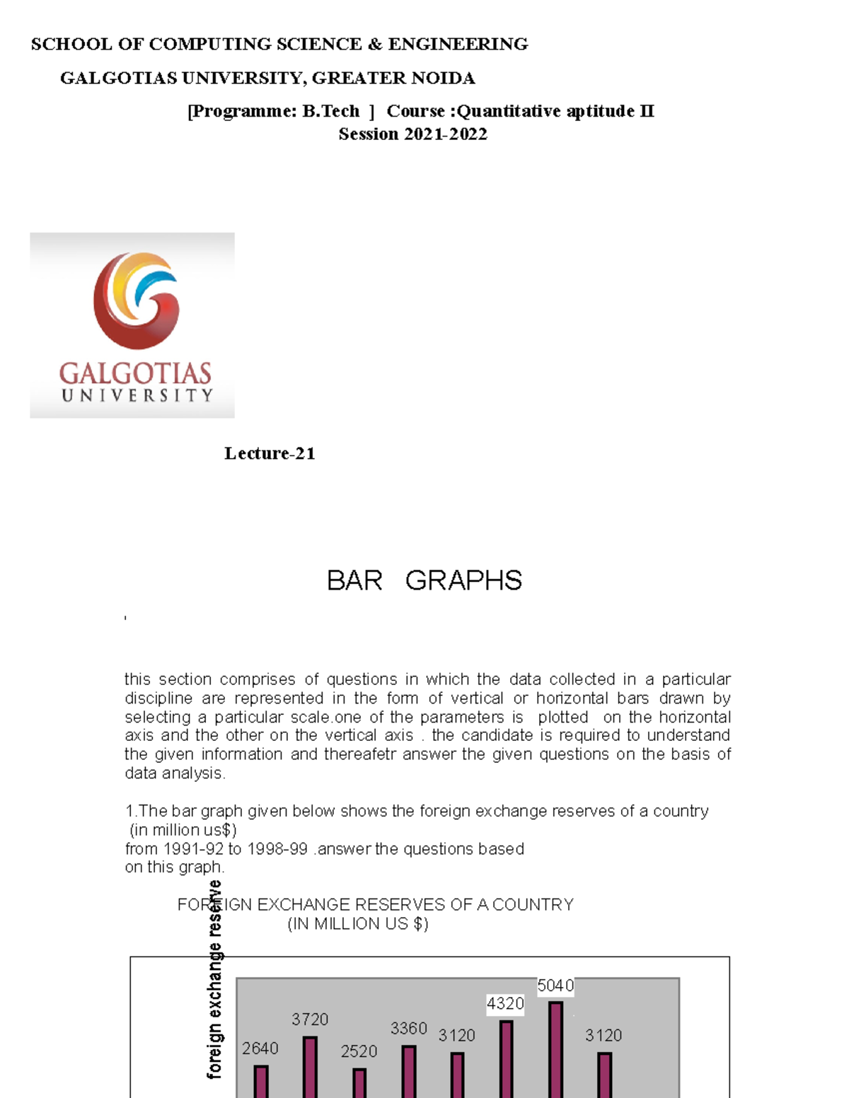 Quantitative aptitude lecture 21 @ Galgotias university - SCHOOL OF COMPUTING SCIENCE & - Studocu