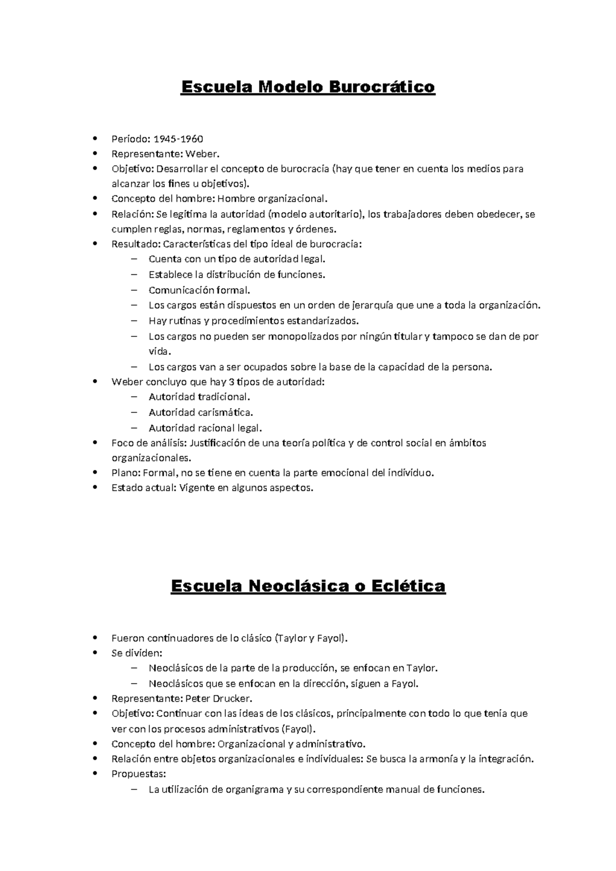 TP Final Admin Gral - Escuela Modelo Burocrático Periodo: 1945- Representante: Weber. - Studocu