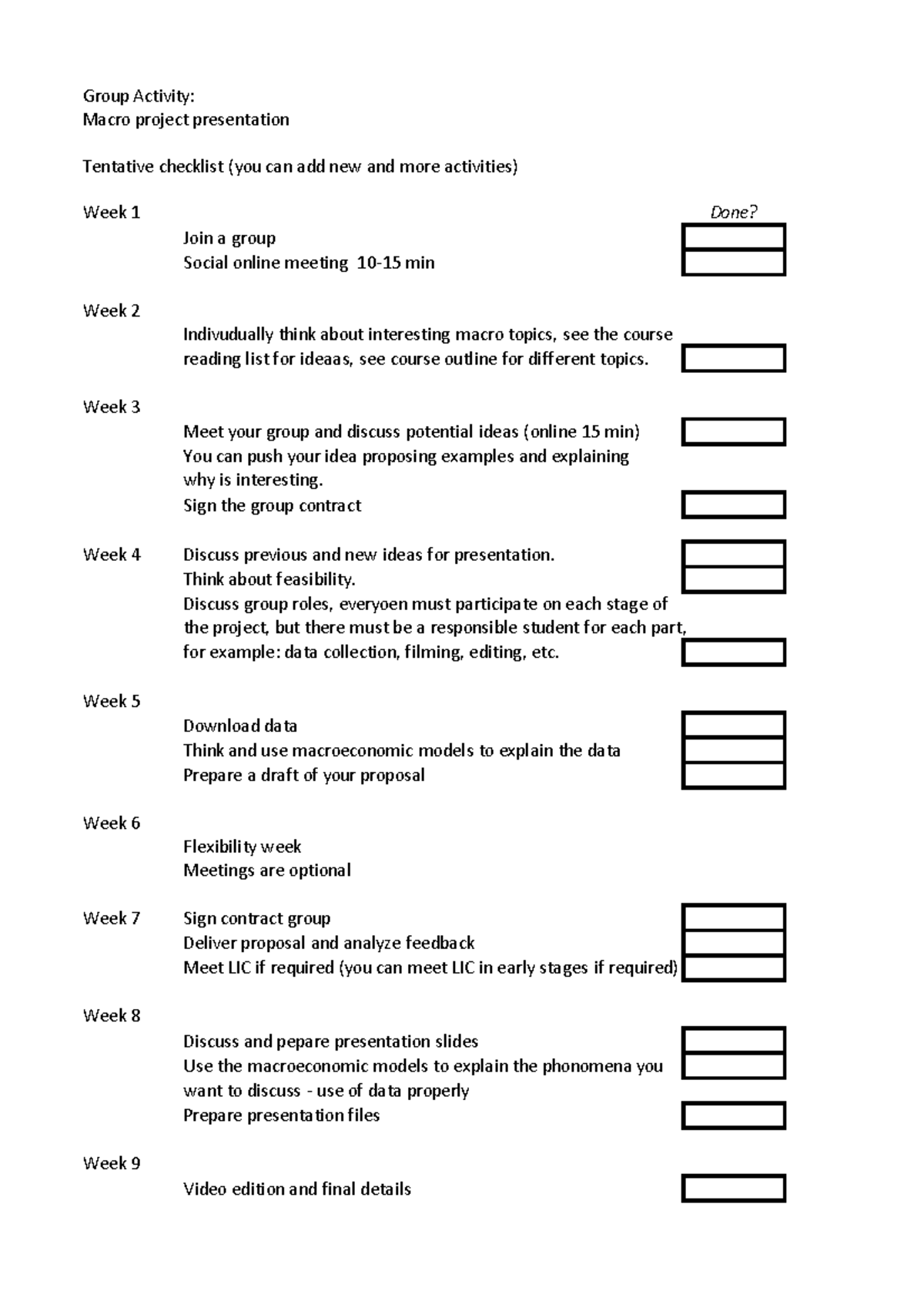 Checklist group activity - Group Activity: Macro project presentation ...