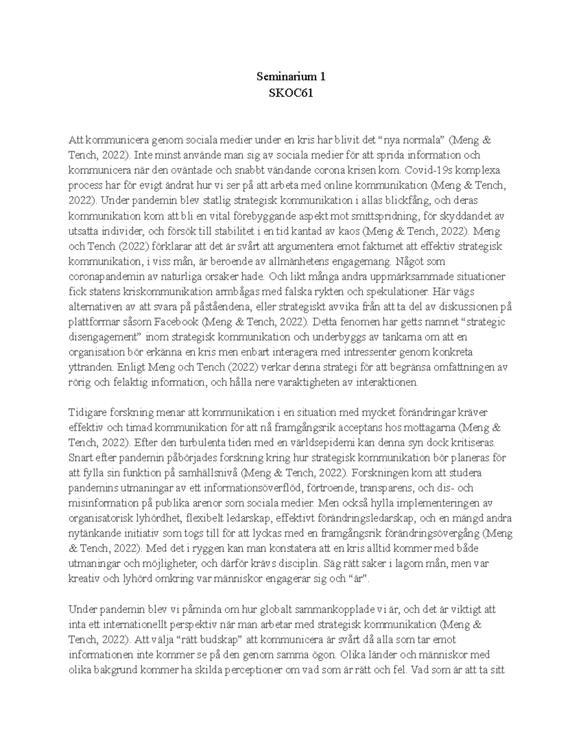 SKOC61 Sem 1 - Seminarium 1 SKOC Att kommunicera genom sociala medier ...