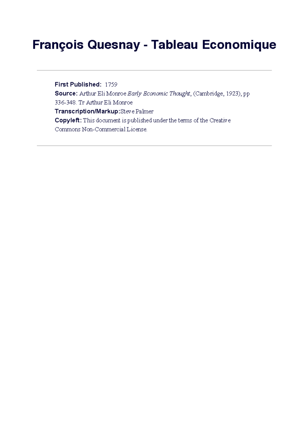 Tableau Economique Francois Quesnay - François Quesnay - Tableau ...