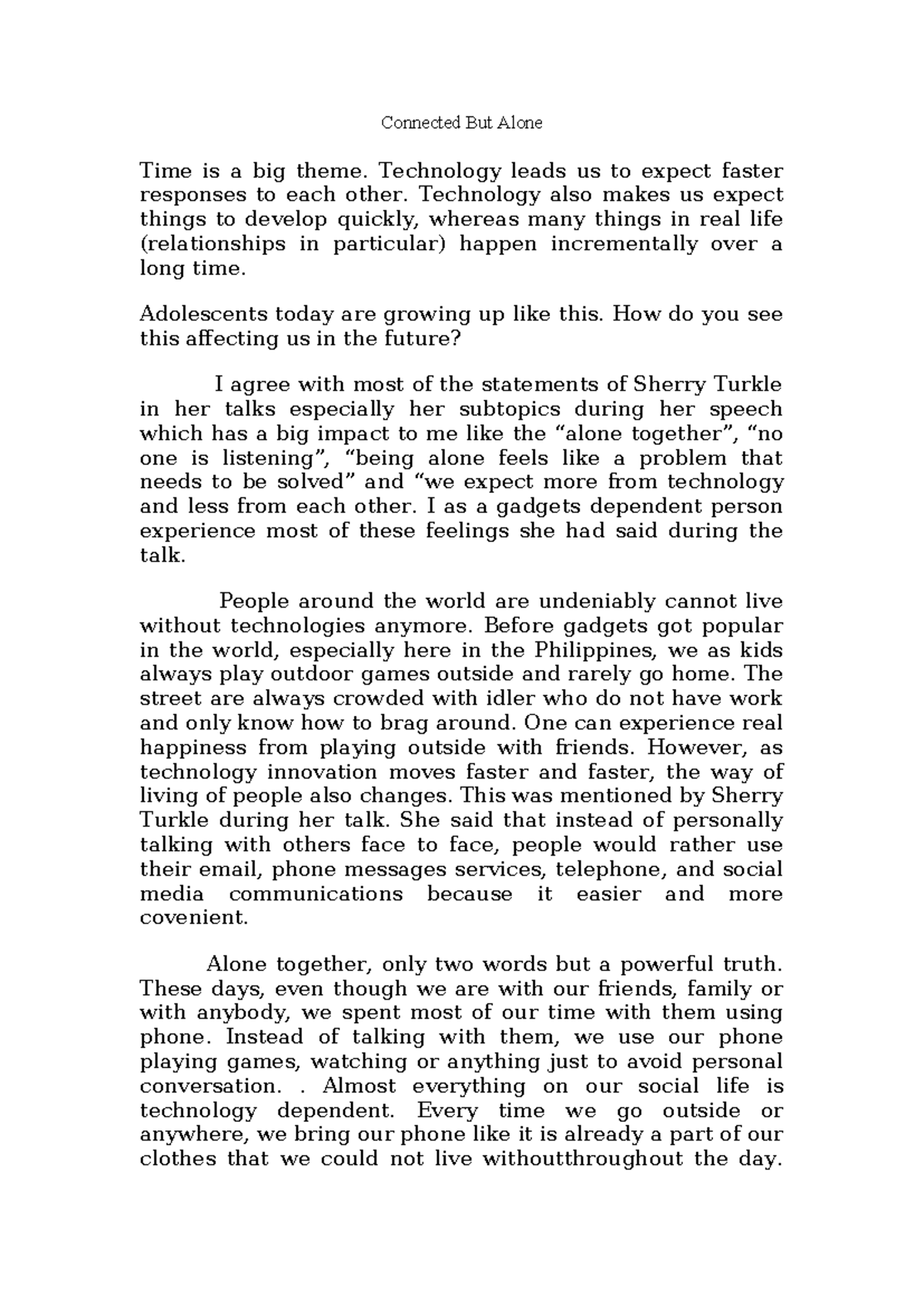 Connected But Alone - Critical review - Connected But Alone Time is a ...