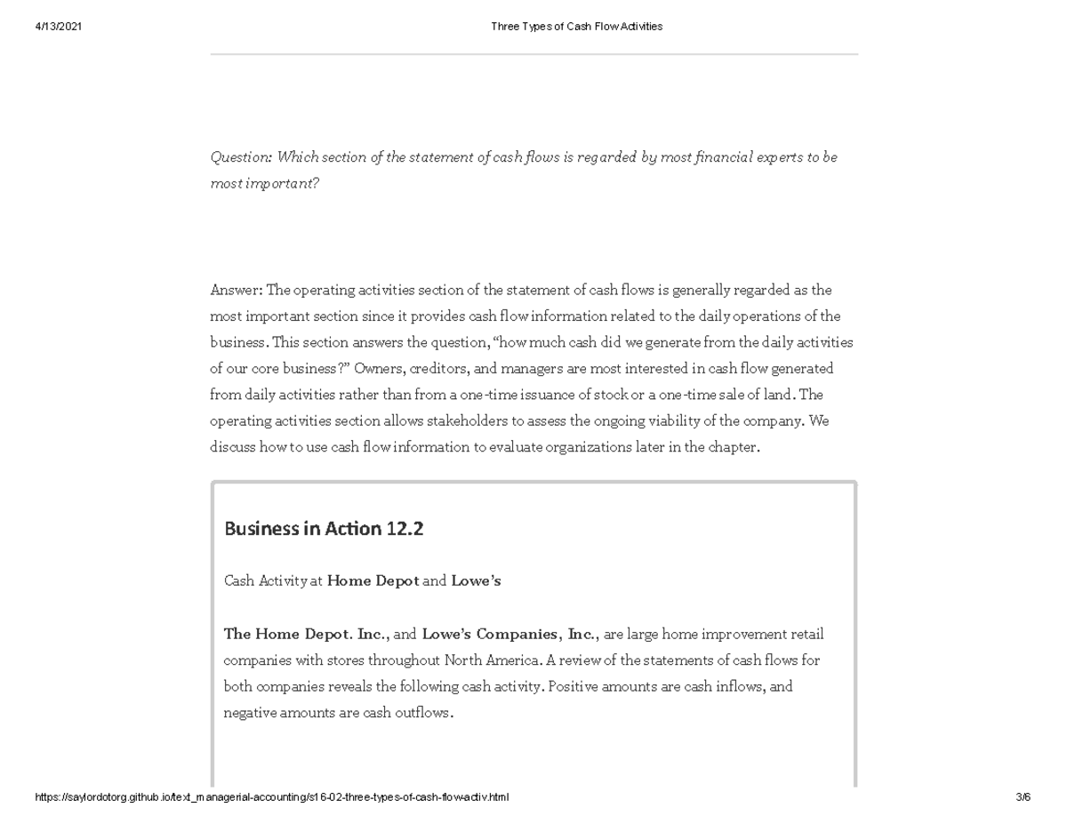 Three Types of Cash Flow Activities - 4/13/2021 Three Types of Cash ...