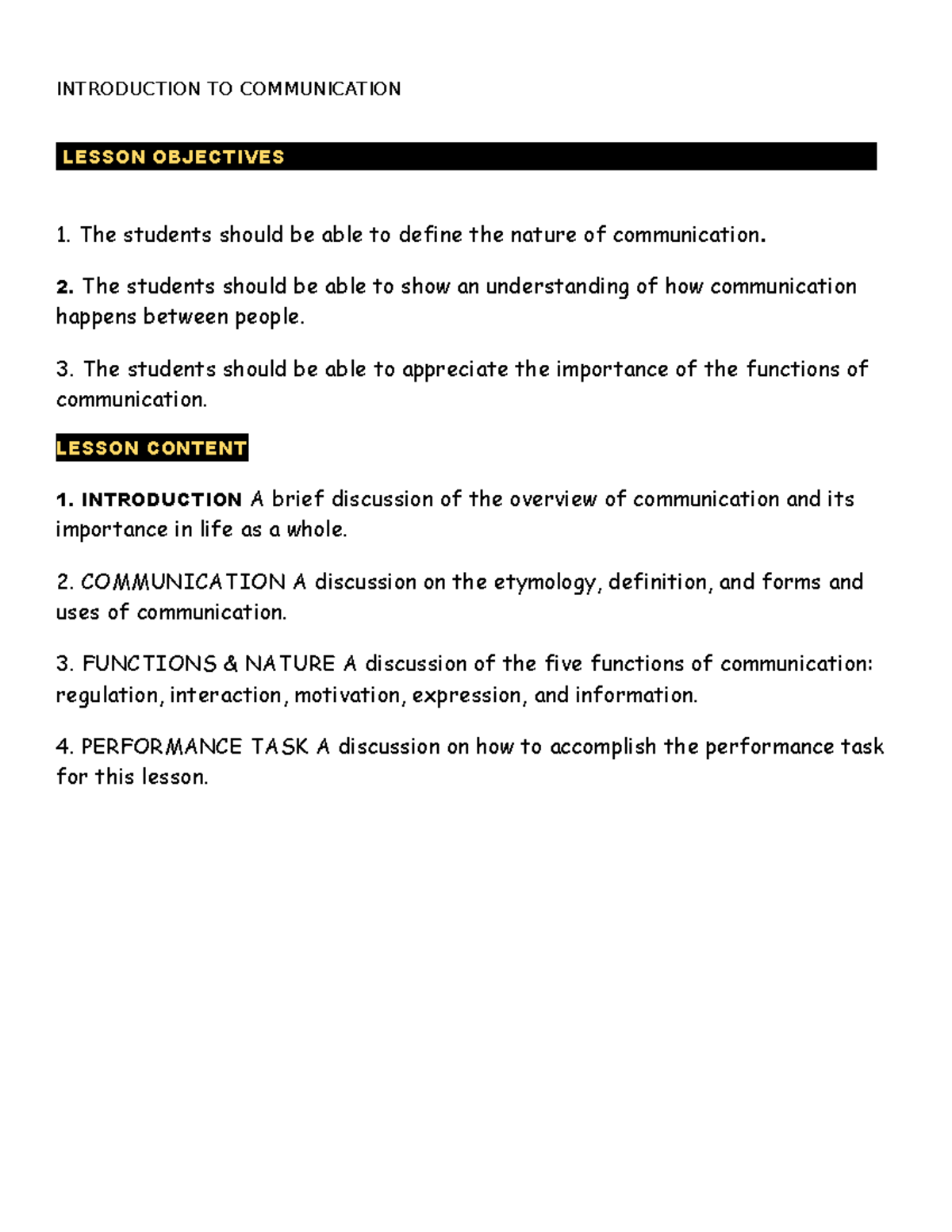 Puposive Communication DAY 1 - INTRODUCTION TO COMMUNICATION LESSON ...