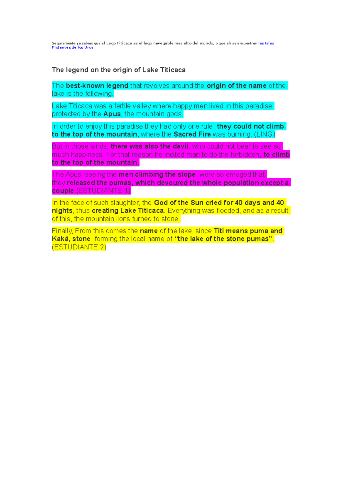 Estudiar Y Memorizar - Historia del Lago Titicaca - Seguramente ya ...