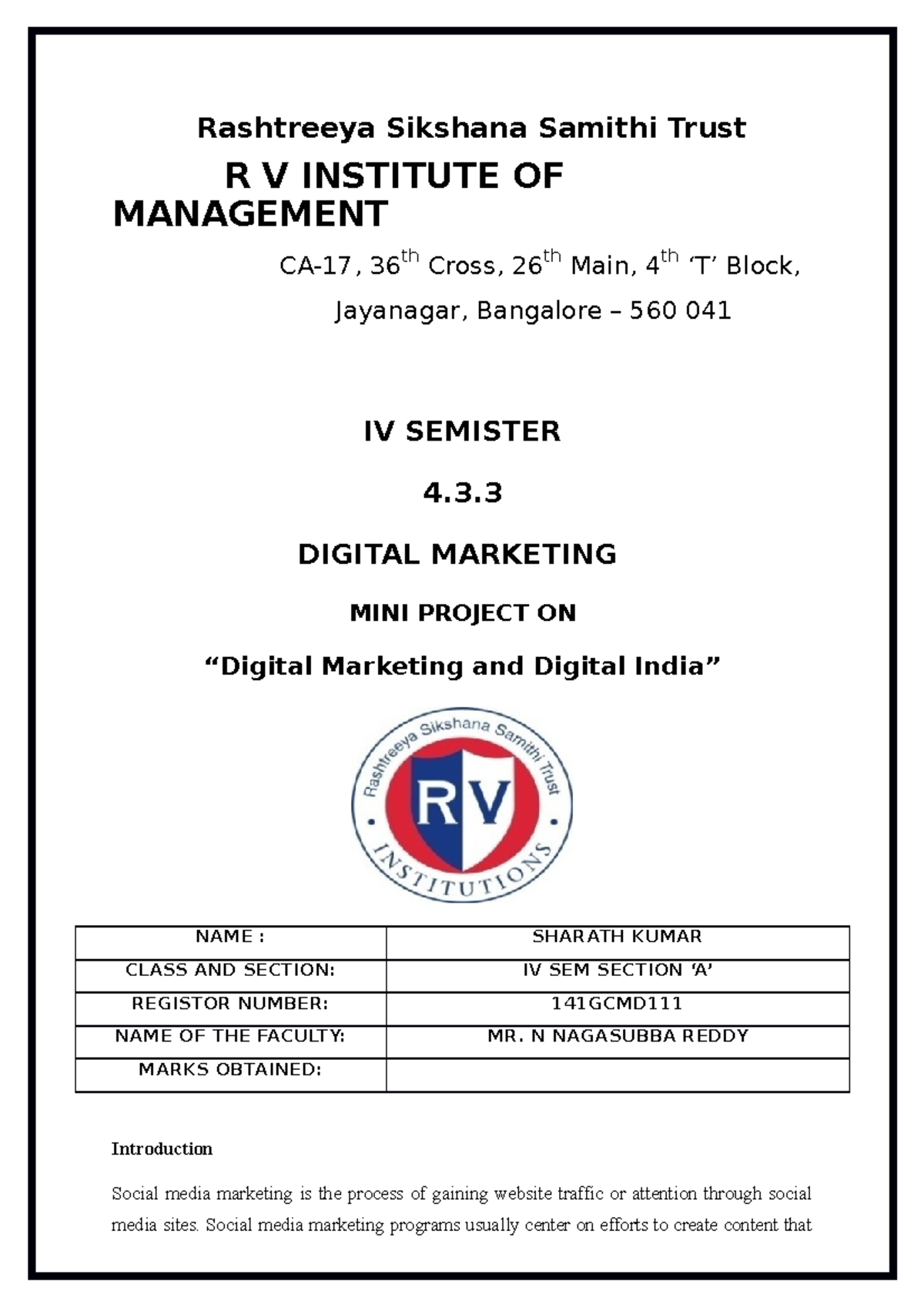 mini project on digital marketing - Rashtreeya Sikshana Samithi Trust R ...