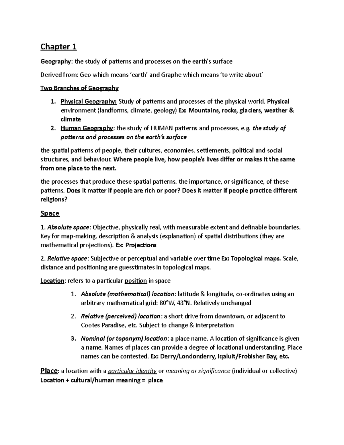 Chapters 1 & 4 - Chapter 1 Geography: the study of patterns and ...