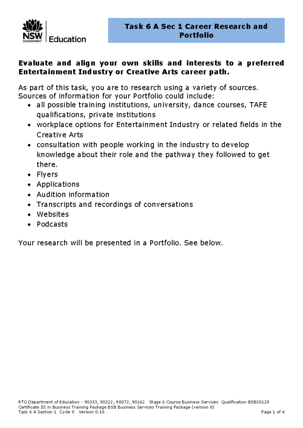 Busi BSB30120 EC Activity Task 6A Sec1 - RTO Department of Education - 90333, 90222, 90072 ...