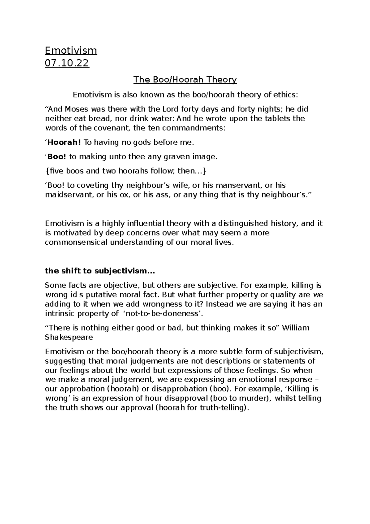 07.10.22 Emotivism - Emotivism 07. The Boo/Hoorah Theory Emotivism is ...