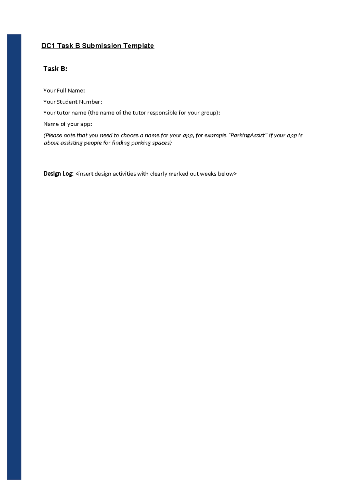 DC1 Task B Submission Template - IFB103 - Studocu