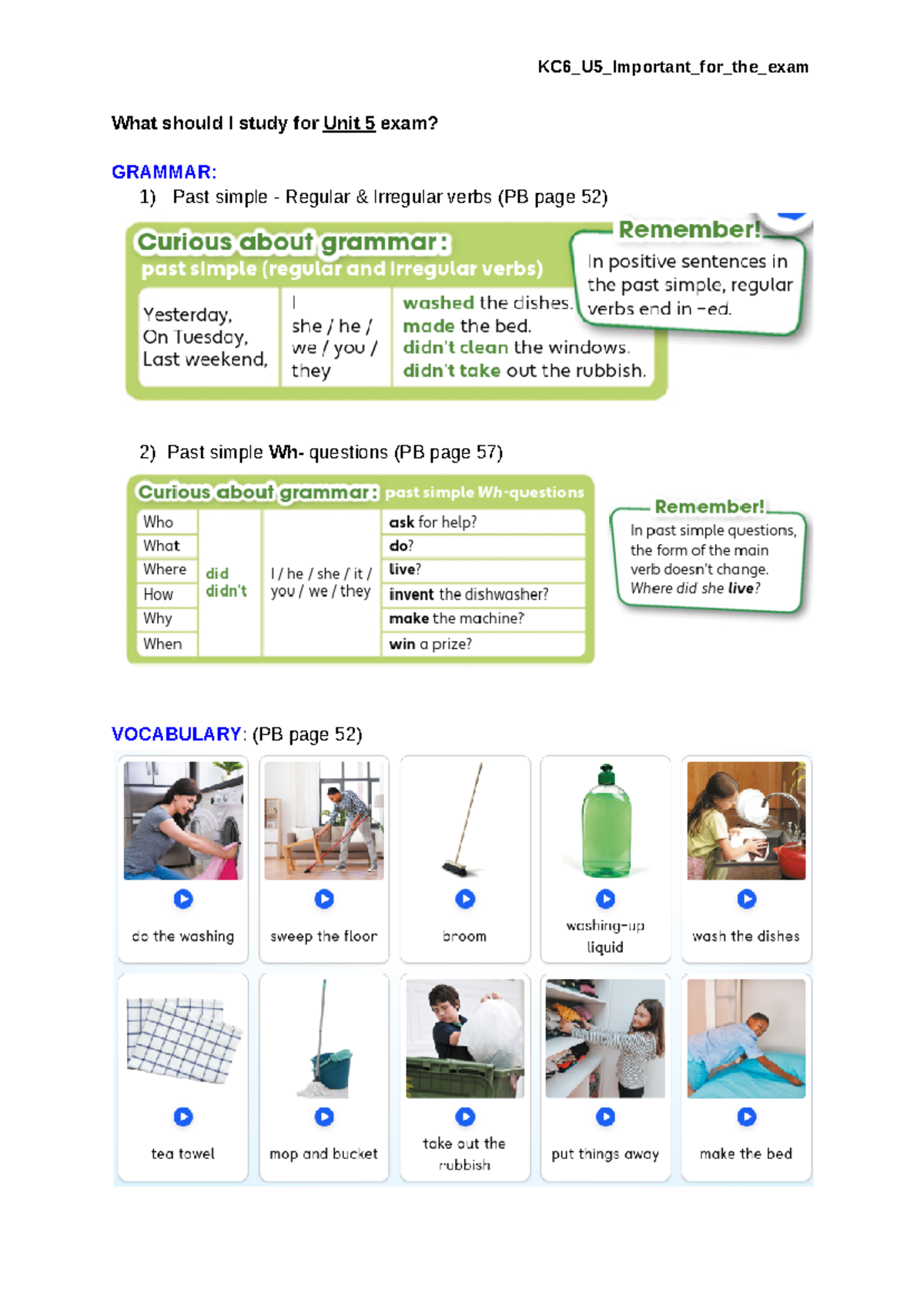 Examen de inglés unidad 5 - Inglés - KC6_U5_Important_for_the_exam What should I study for Unit ...