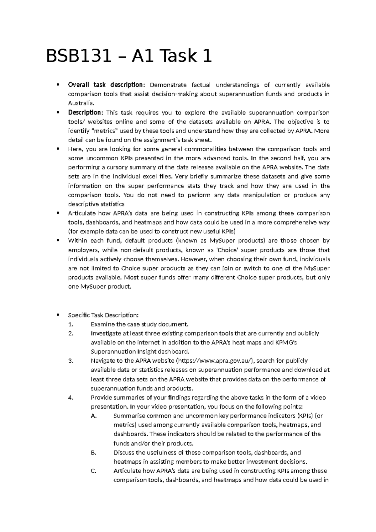 BSB131 A1 Task 1 - BSB131 – A1 Task 1 Overall task description: Demonstrate factual ...