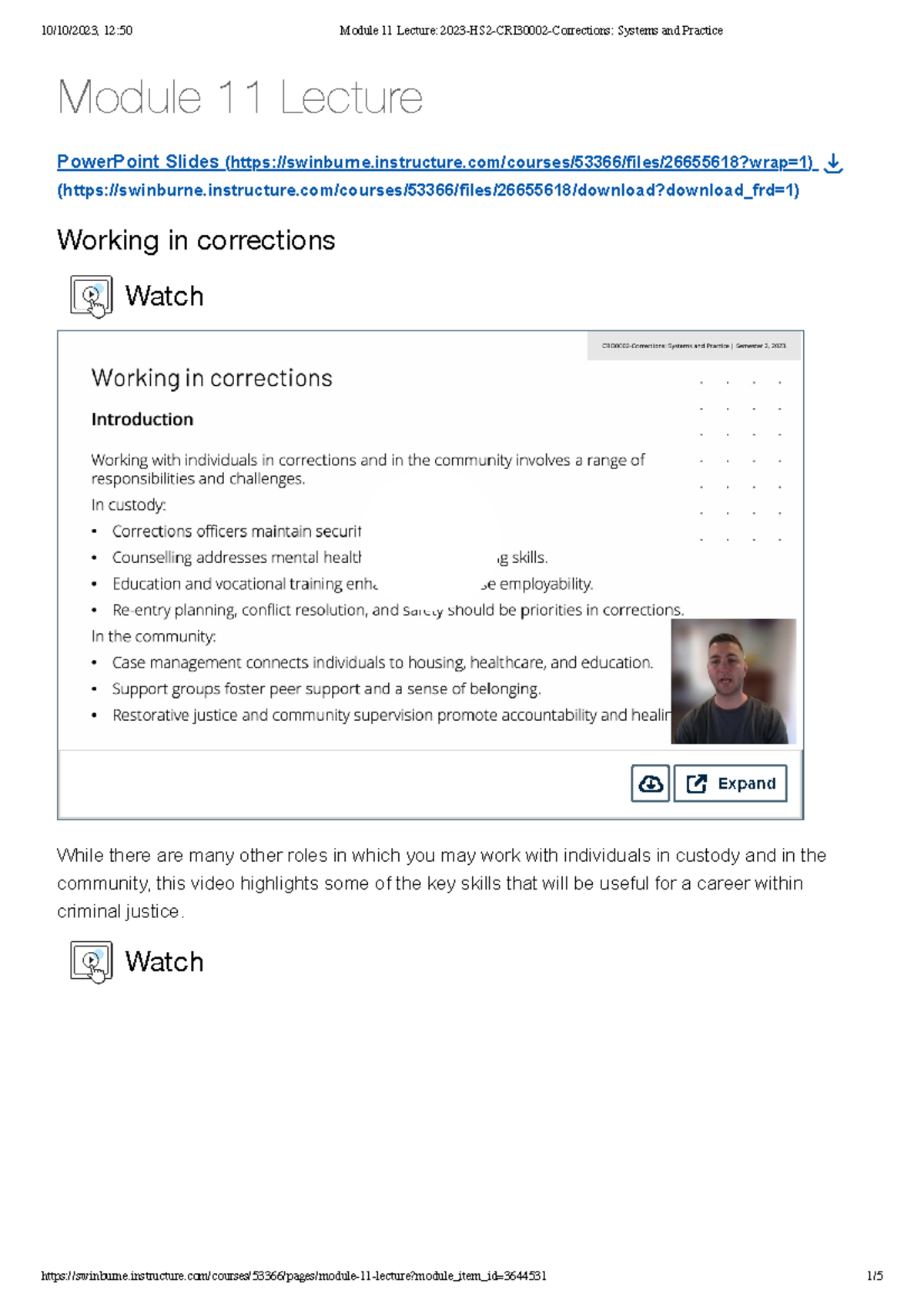 Module 11 Lecture 2023-HS2-CRI30002-Corrections Systems and Practice - Module 11 Lecture ...