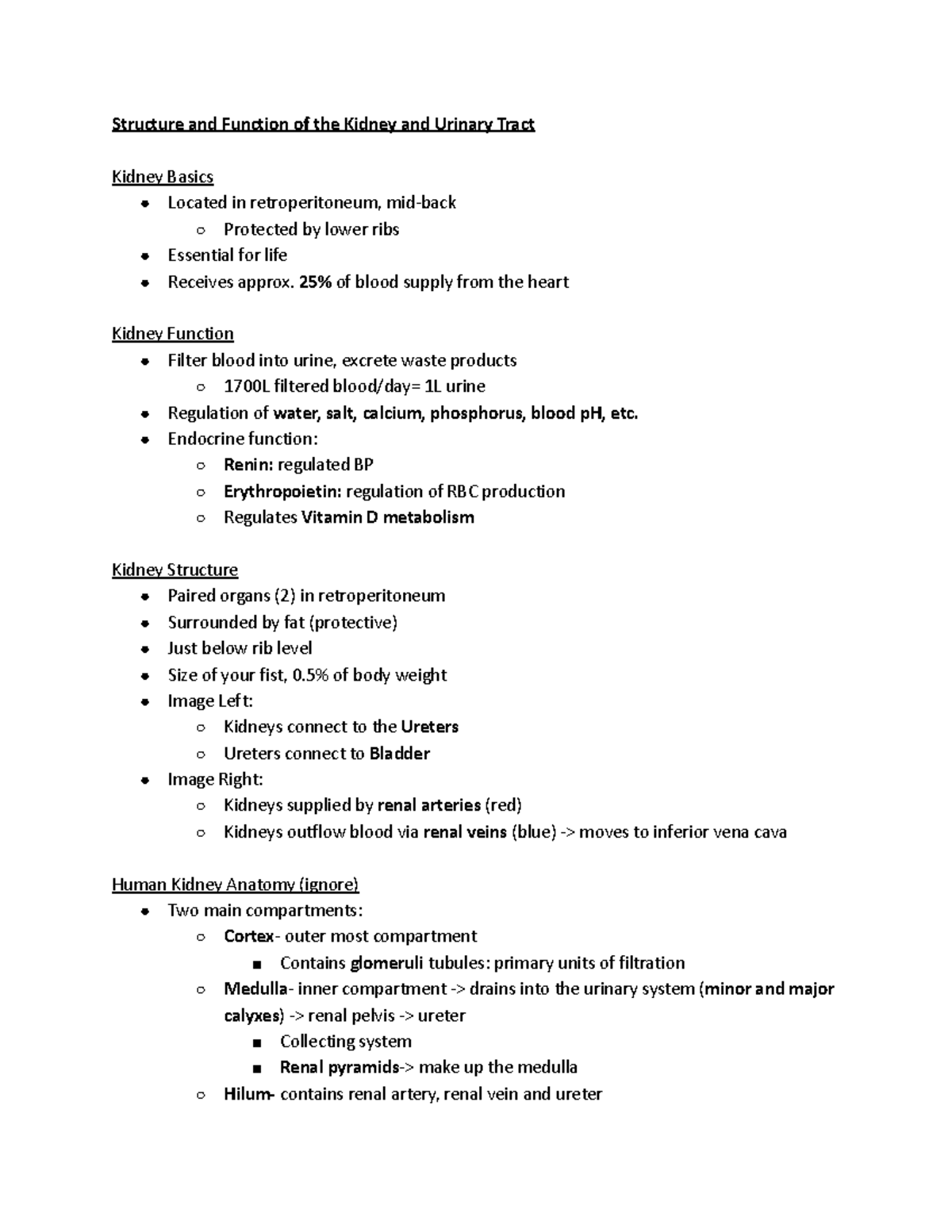 Path week 9 - Lecture notes - Structure and Function of the Kidney and ...