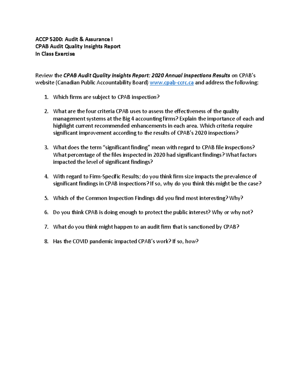 MOD 2 - CPAB Report Assignment - ACCP 5200: Audit & Assurance I CPAB ...