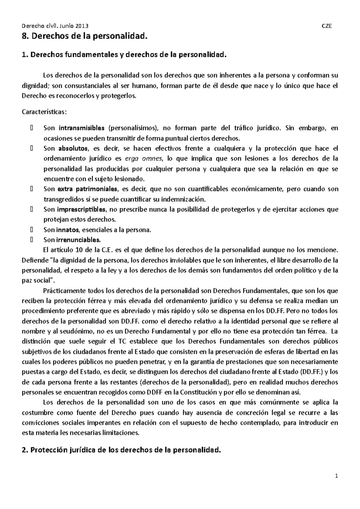 Wuolah-free-Tema 8 - resumen - 8. Derechos de la personalidad. 1. Derechos fundamentales y ...